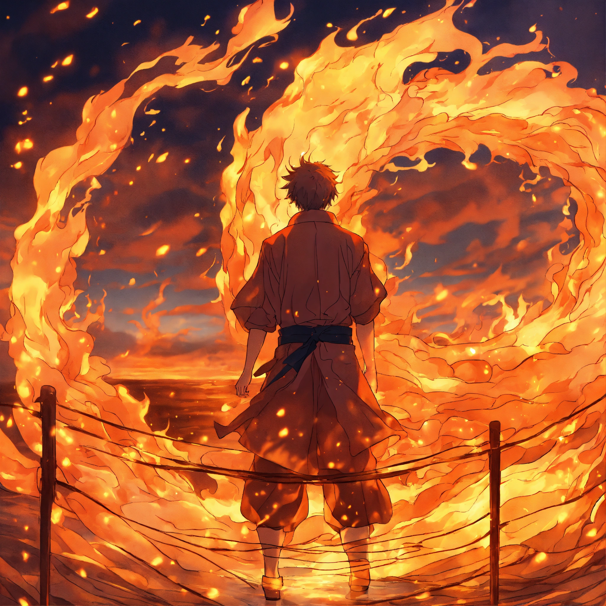 Lexica - ALL GLASSBLOWING STYLE Anime man engulfed in flames standing ...