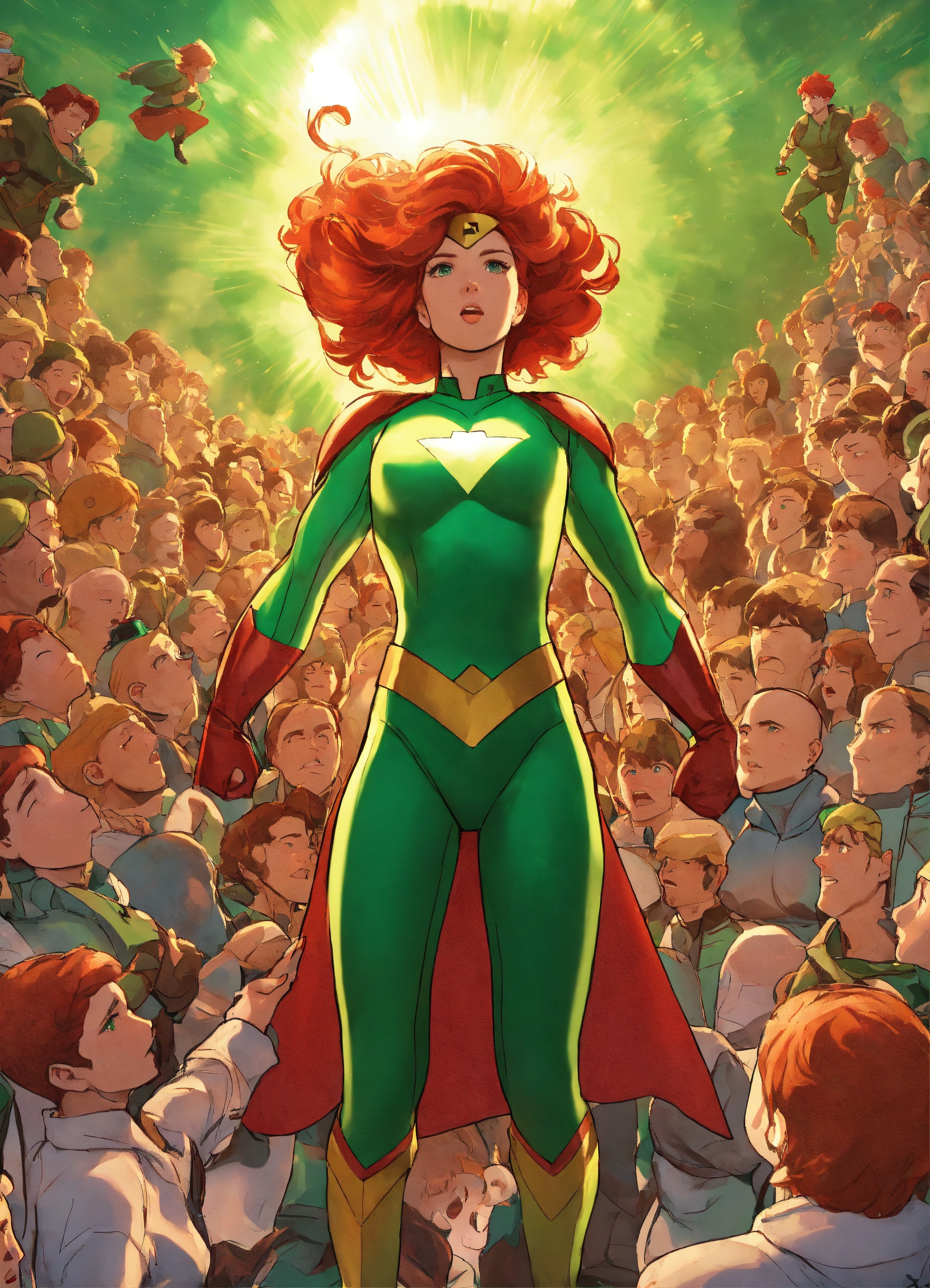 Lexica - An army of earthbound superhero's looking up in awe at a Red ...