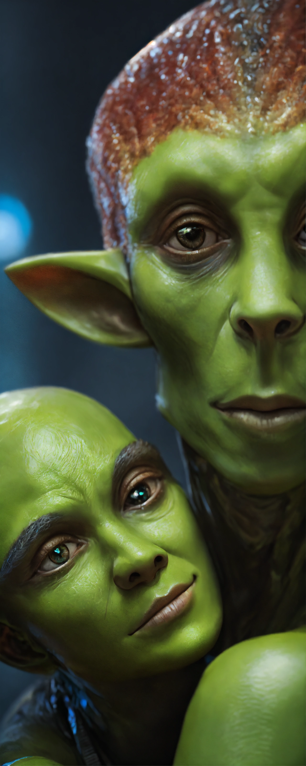 Lexica - Alien male, with a furry face, and a human male embracing ...