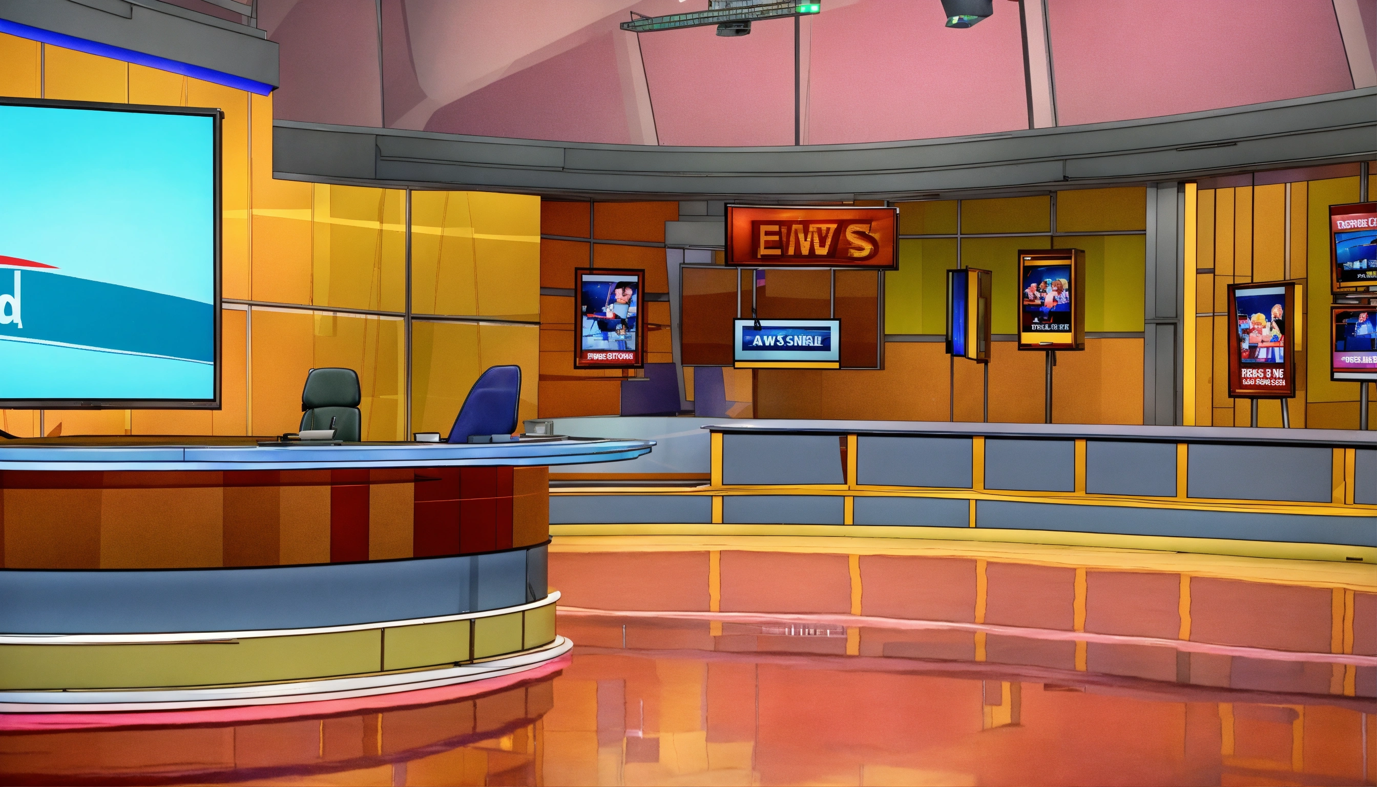 Lexica - An empty cartoon news studio.