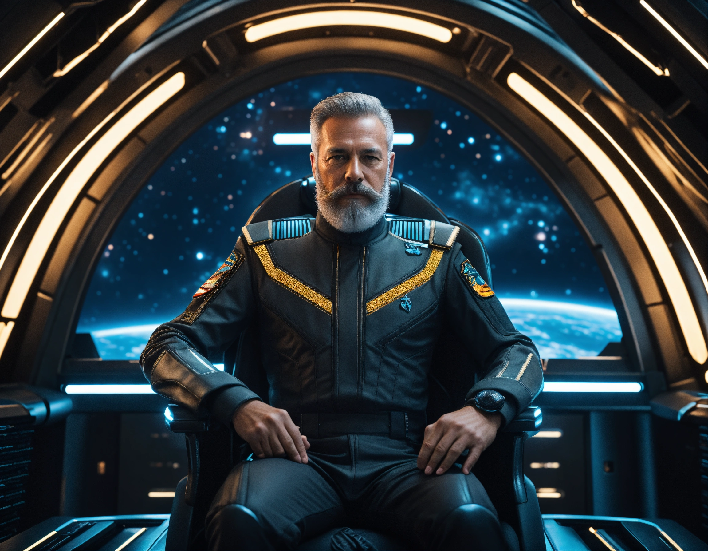 Lexica - 50 year old masculine star commander general with trim beard ...