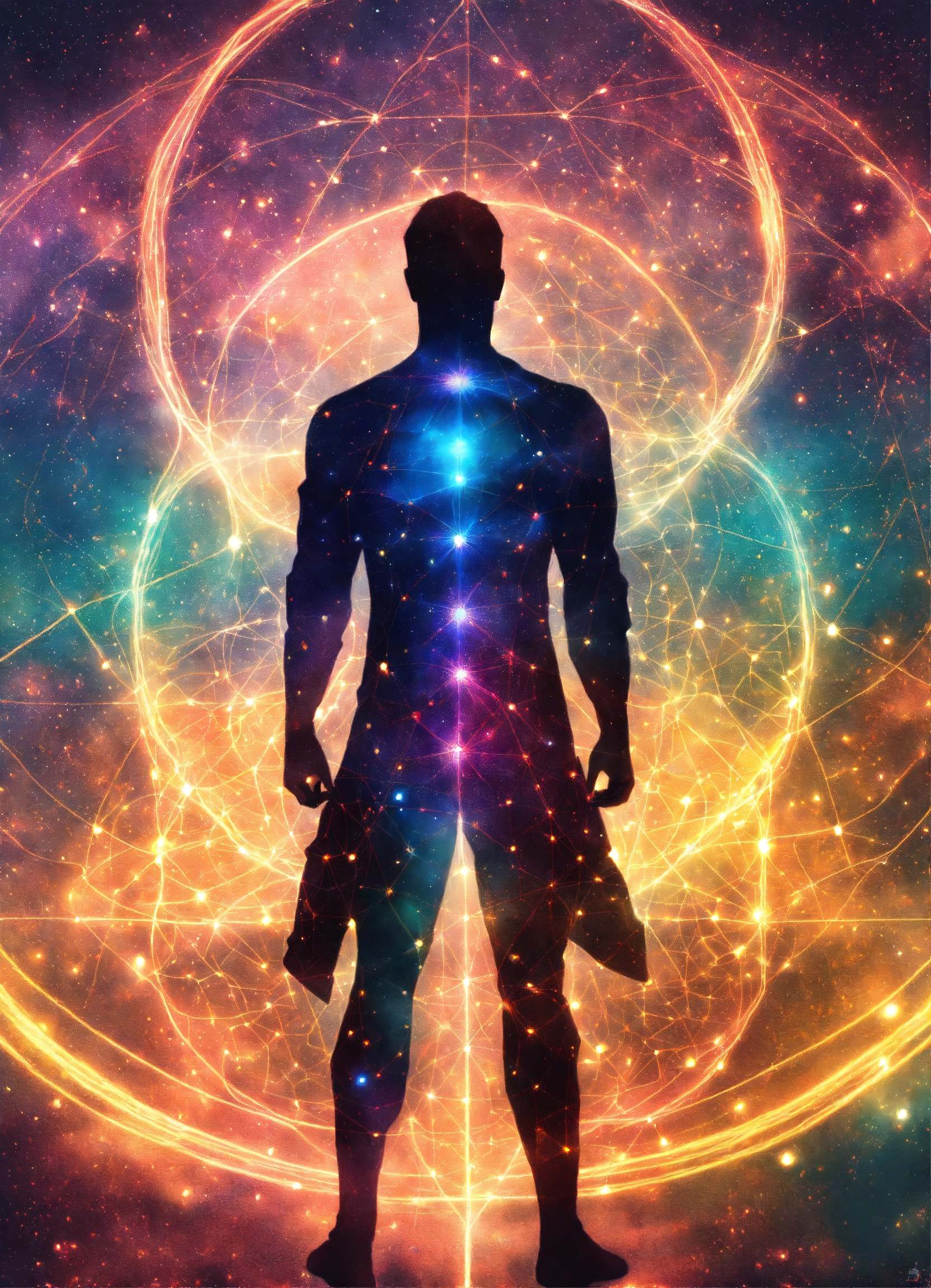 Lexica - Colored pencil drawing of energetic meshes around a masculine ...