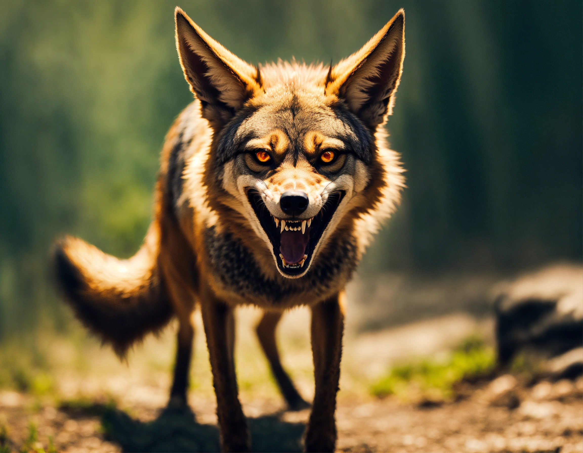 Lexica - One crazed slavering grinning evil jackal faces the camera ...