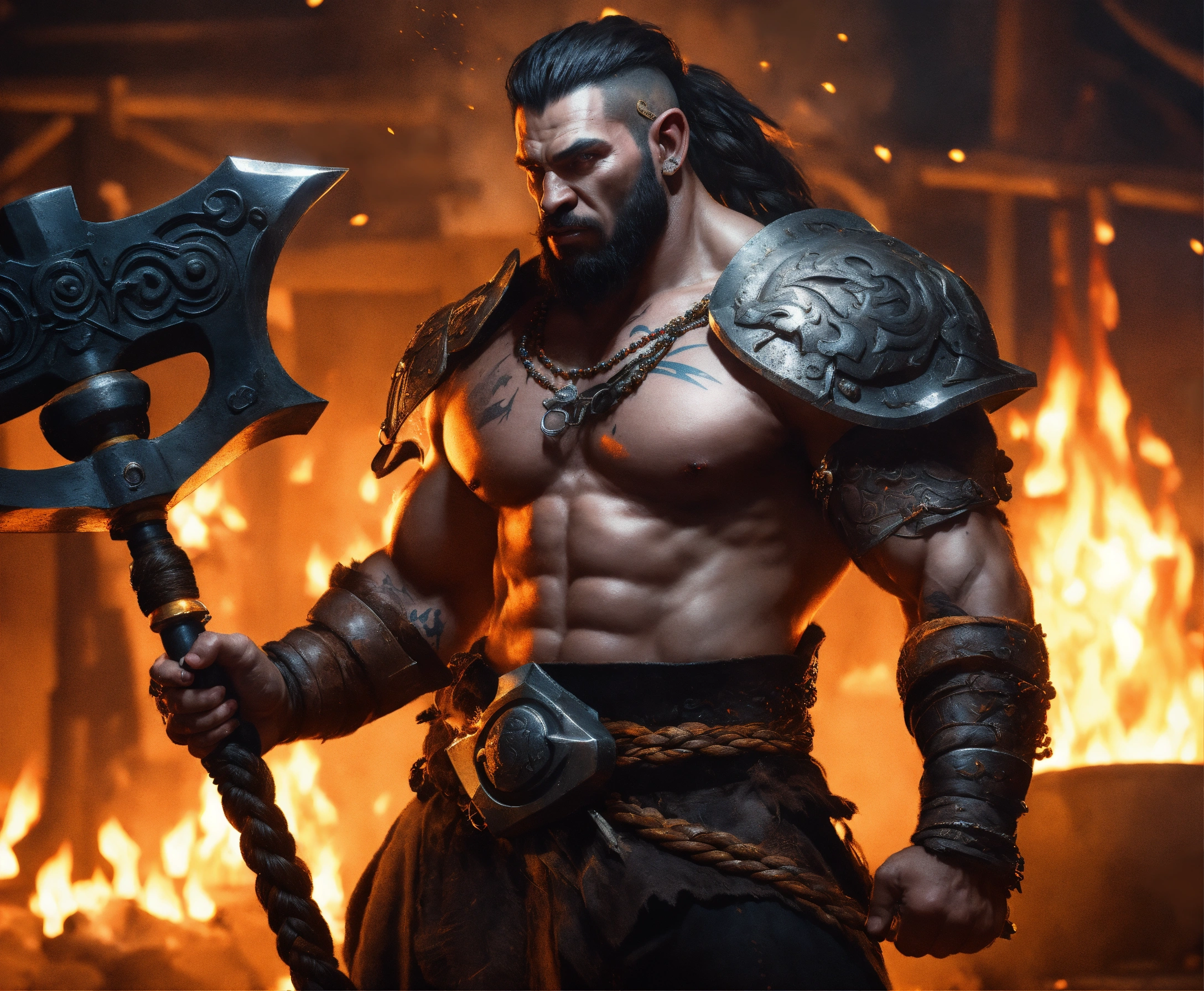 Lexica - Full body, orc, dirty, black hair, lots of intricate braids ...