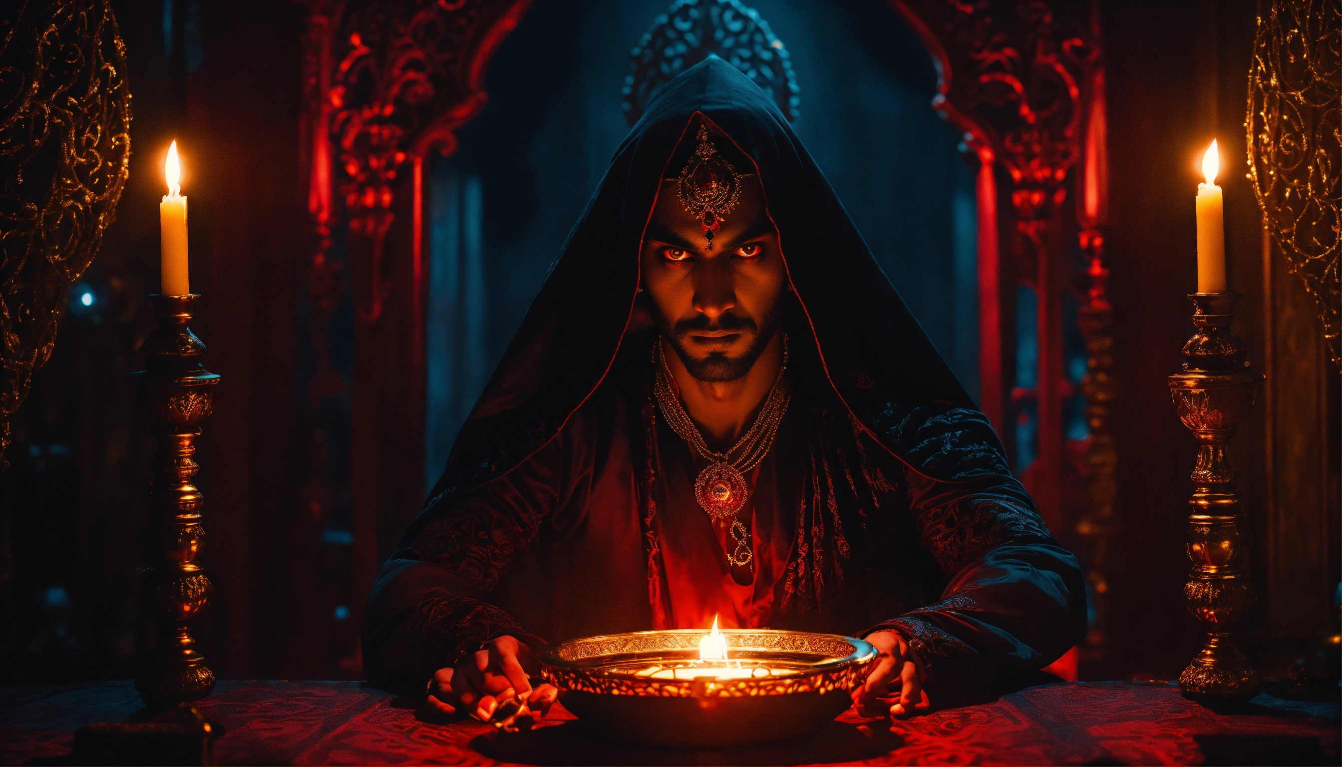 Lexica - Sinister and dramatic portrait of a young handsome South Asian ...