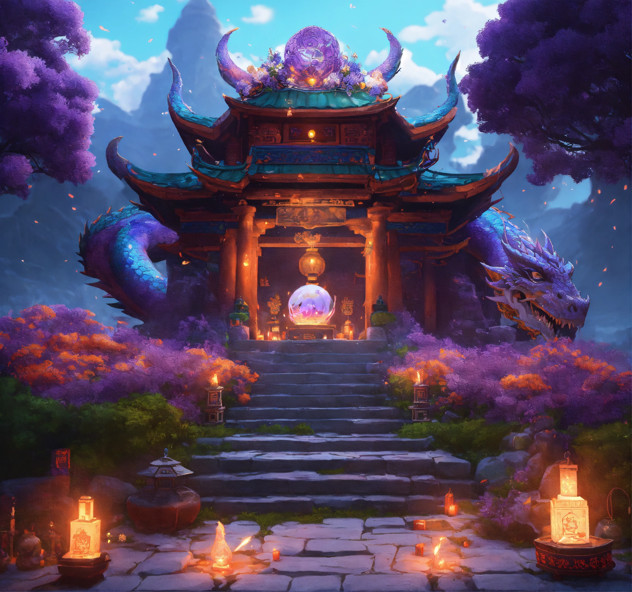 Lexica - A shrine worshipping a giant dragon skull. Shrine placed on the center of the image ...