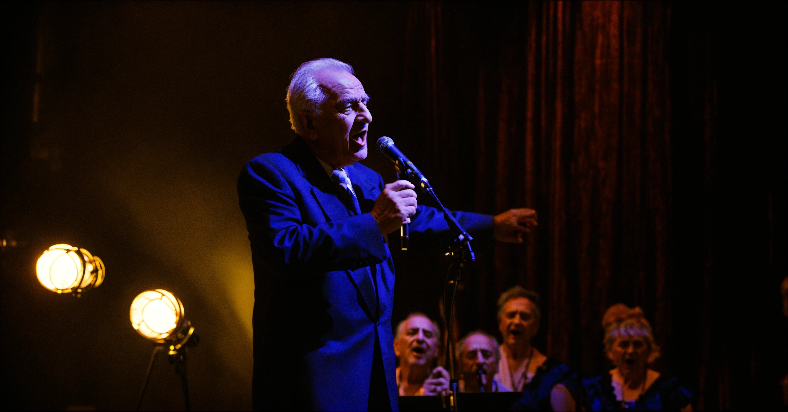 Lexica - Image of a male old man singing in opera on a black background ...