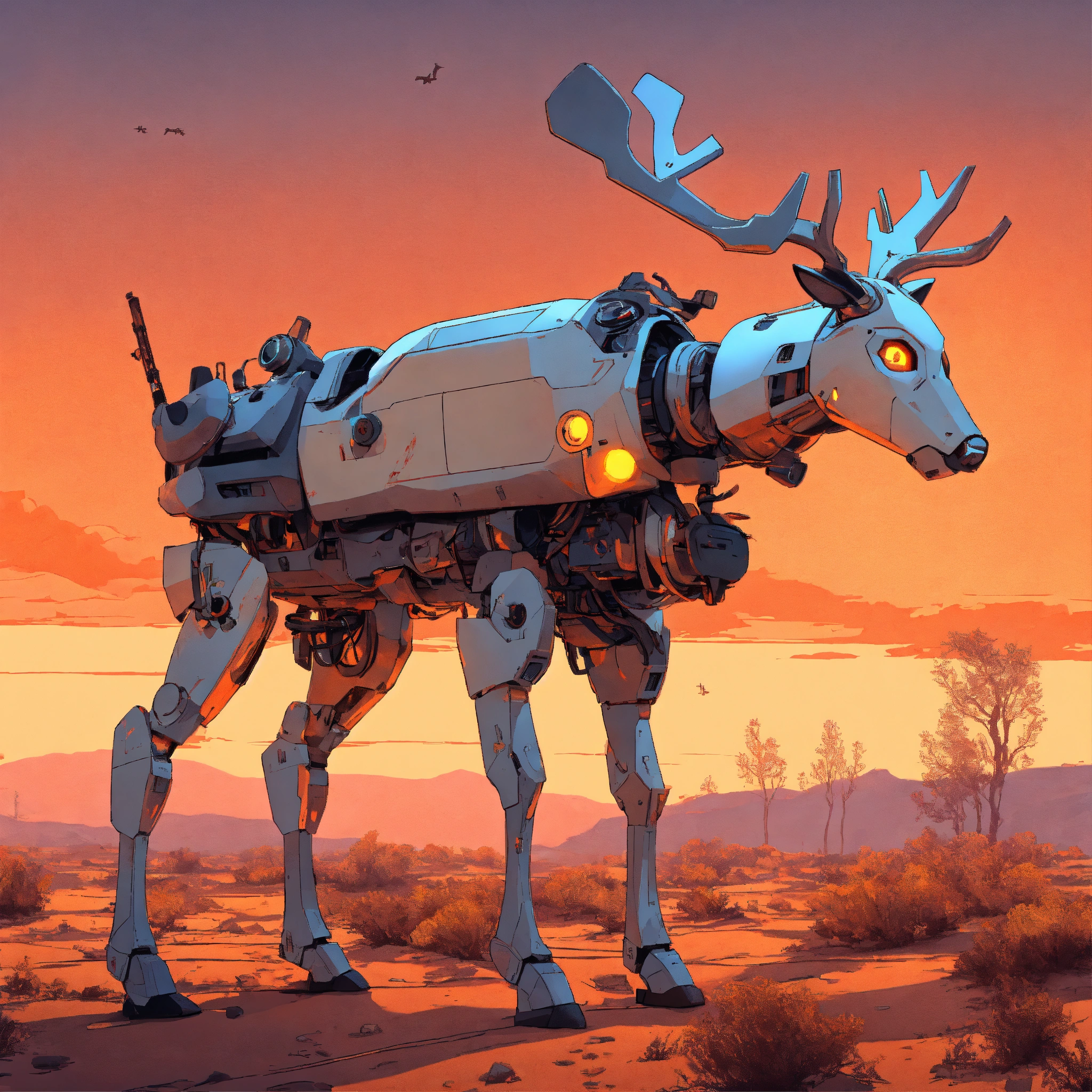 Lexica - Generate a cartoon-style image portraying a robot deer with a ...