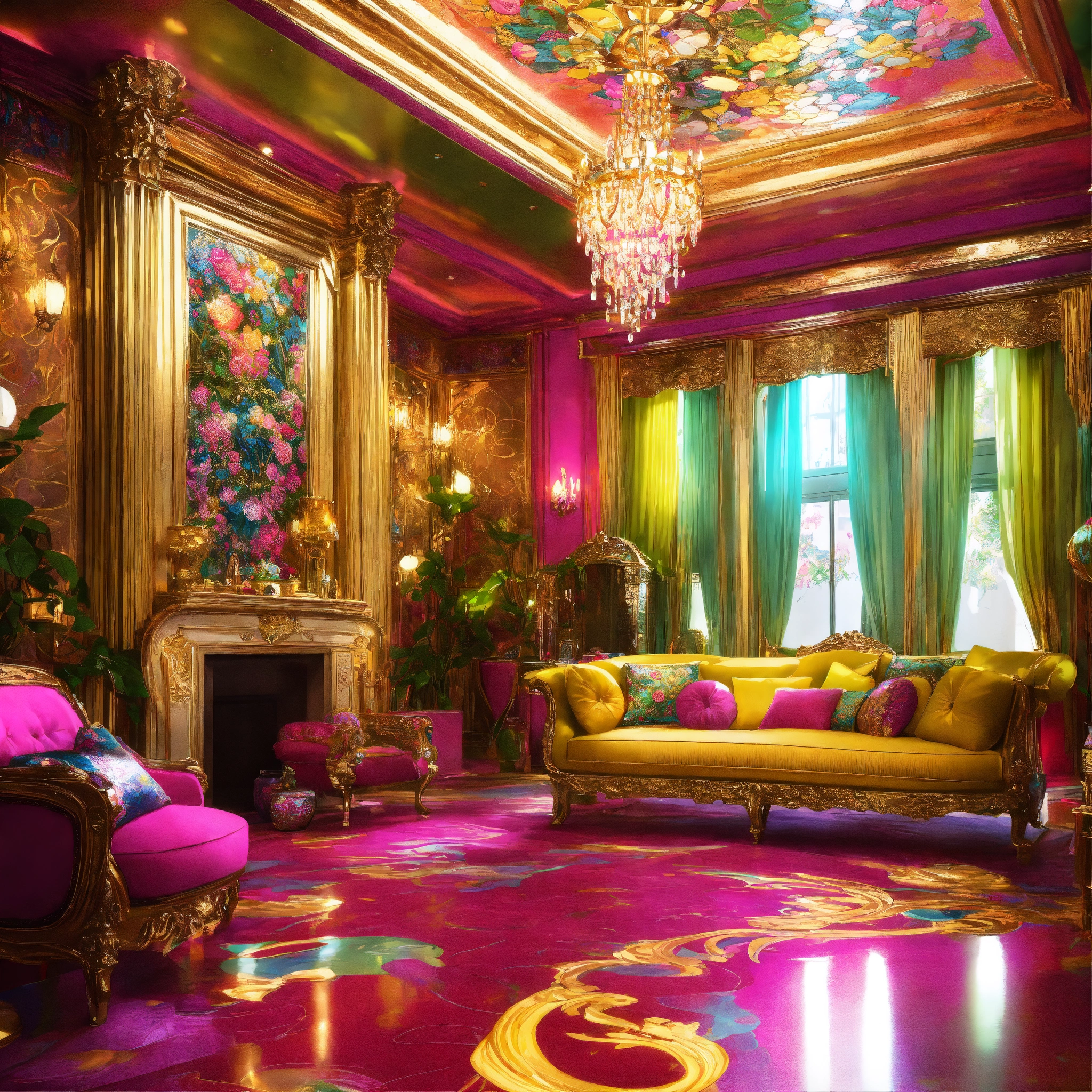 Lexica - Futuristic beautiful French mansion interior sitting room ...