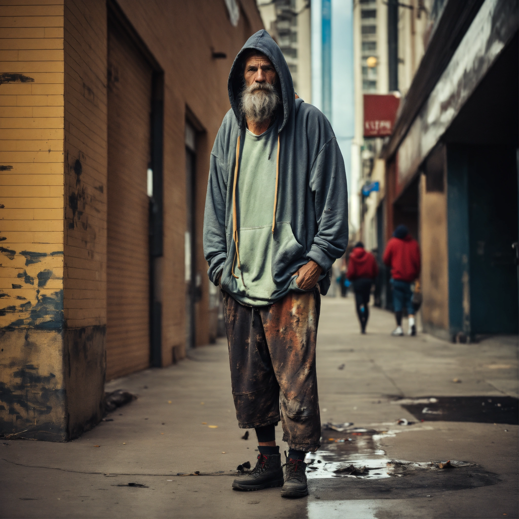 Lexica - A HUGE HOMELESS MAN WEARING DIRTY SHORTS AND A HOODIE