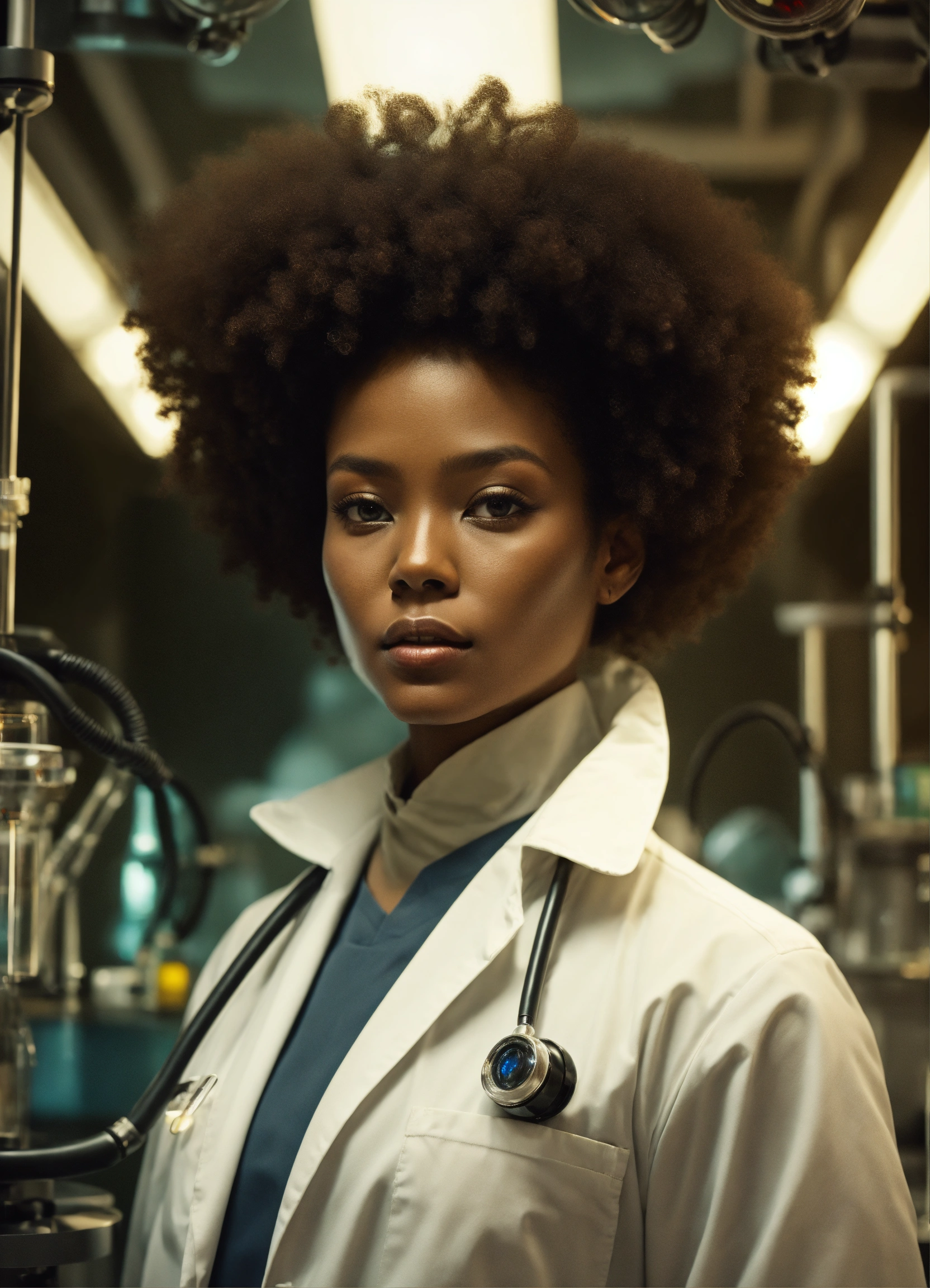 Lexica - Pretty human looking aliens with obsidian skin, afro, dressed ...