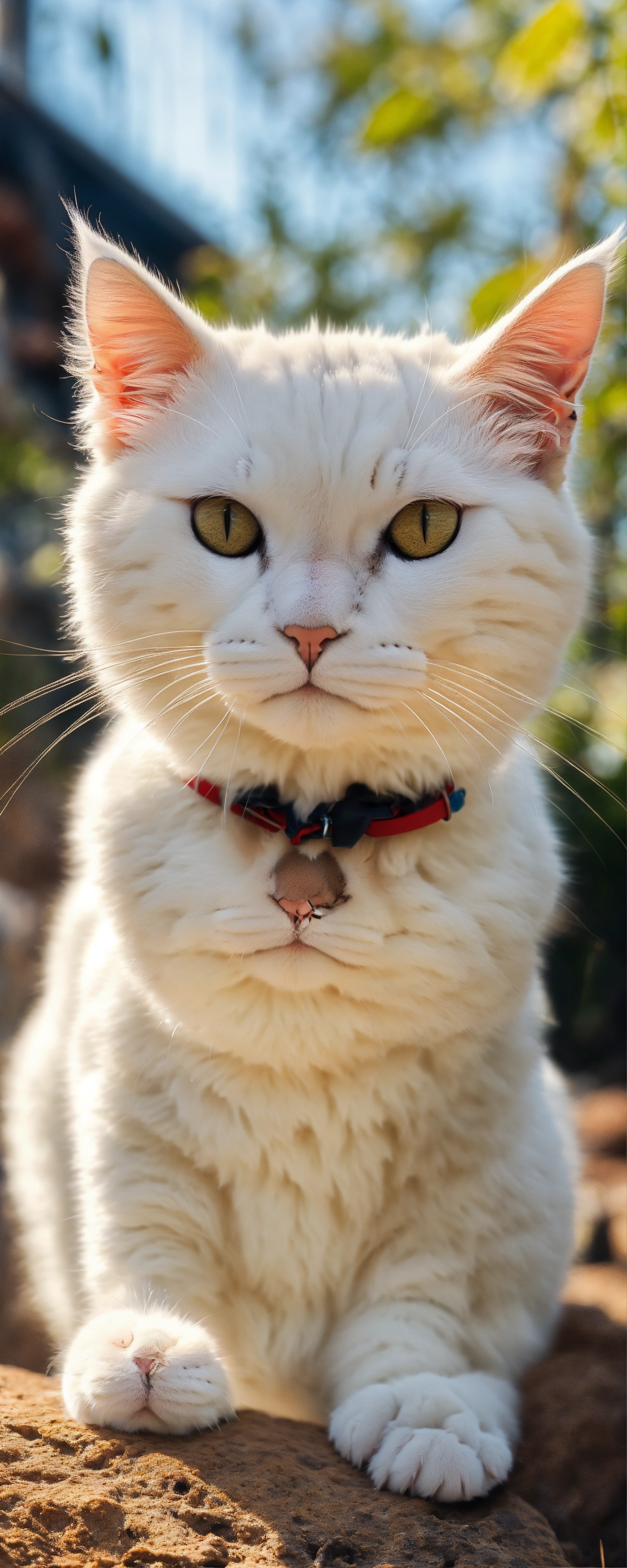 Lexica - A cute white cat with am smile in his face.