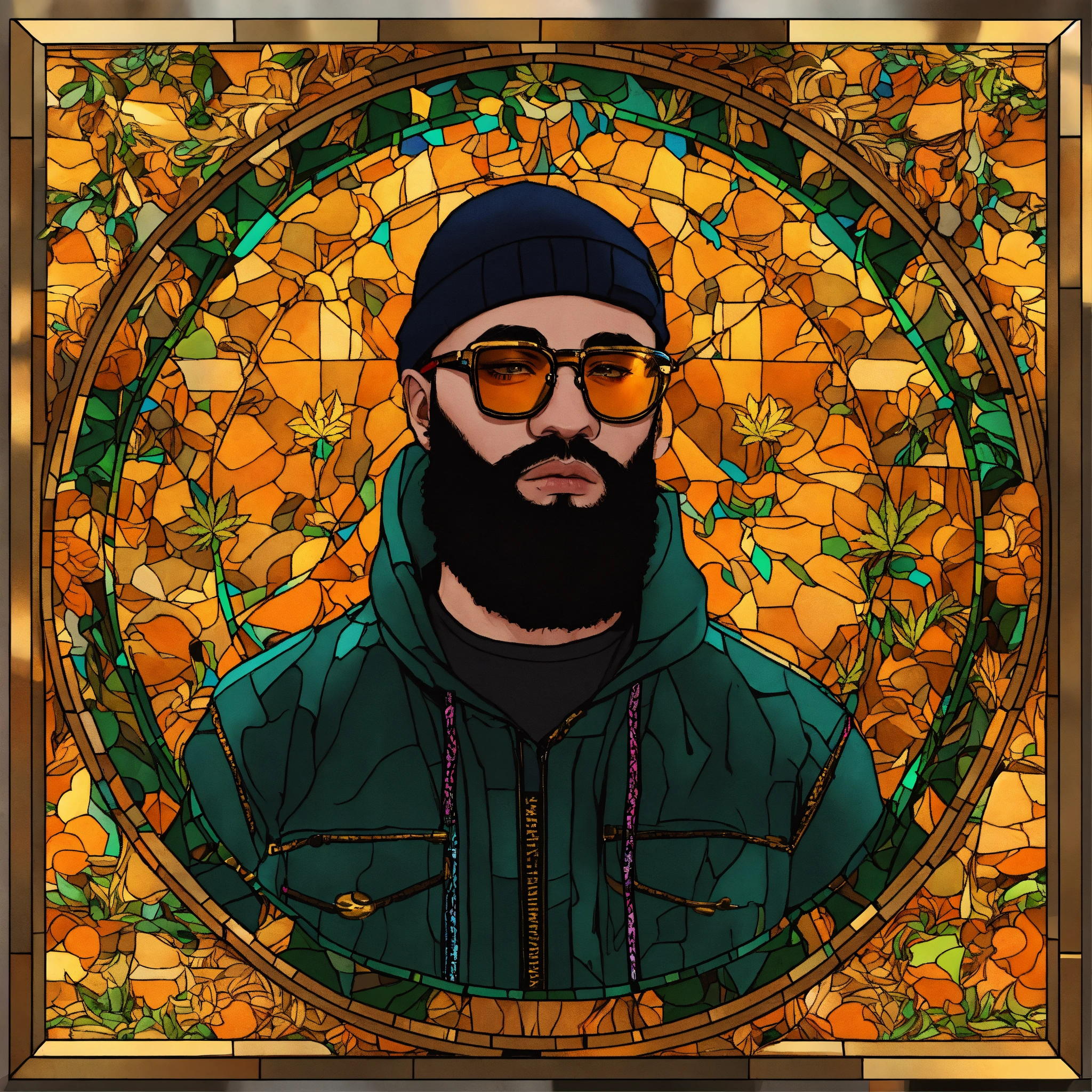 Lexica - HD, 4K, Background is a stained glass with images in the ...