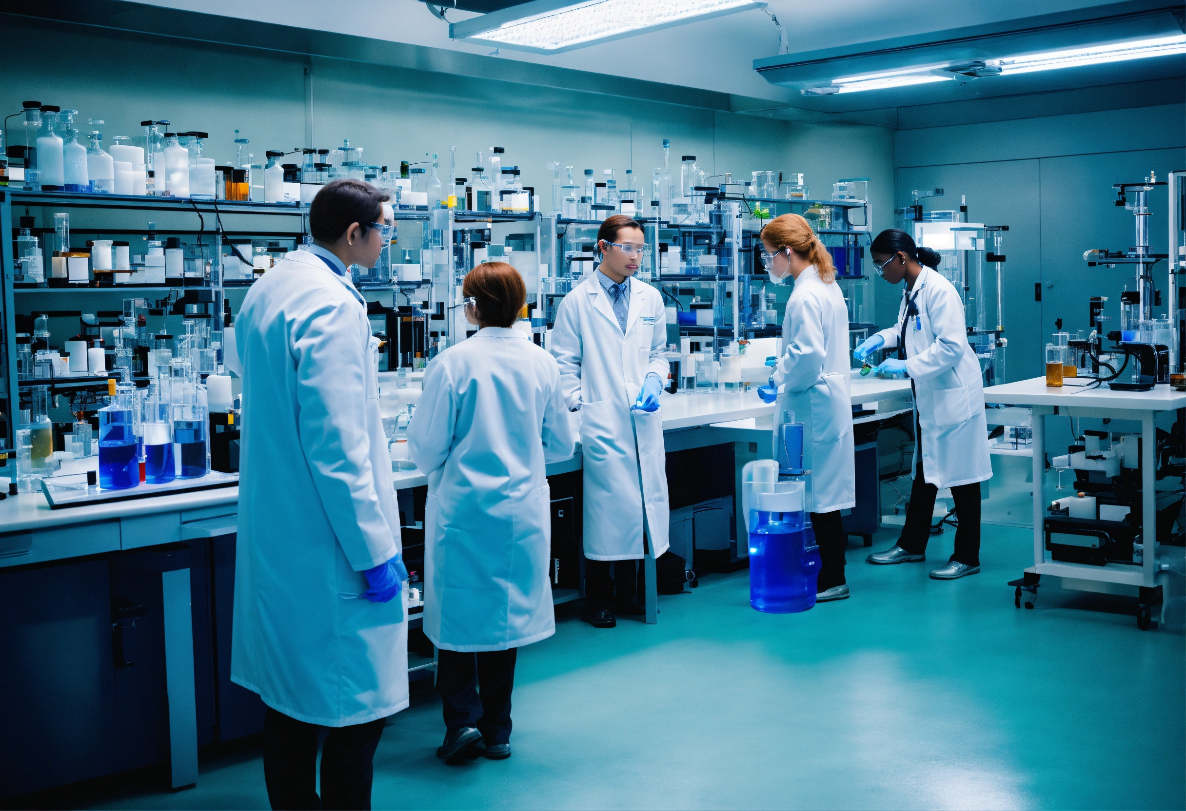 Lexica - A photo of a diverse group of multiple scientist wearing lab ...