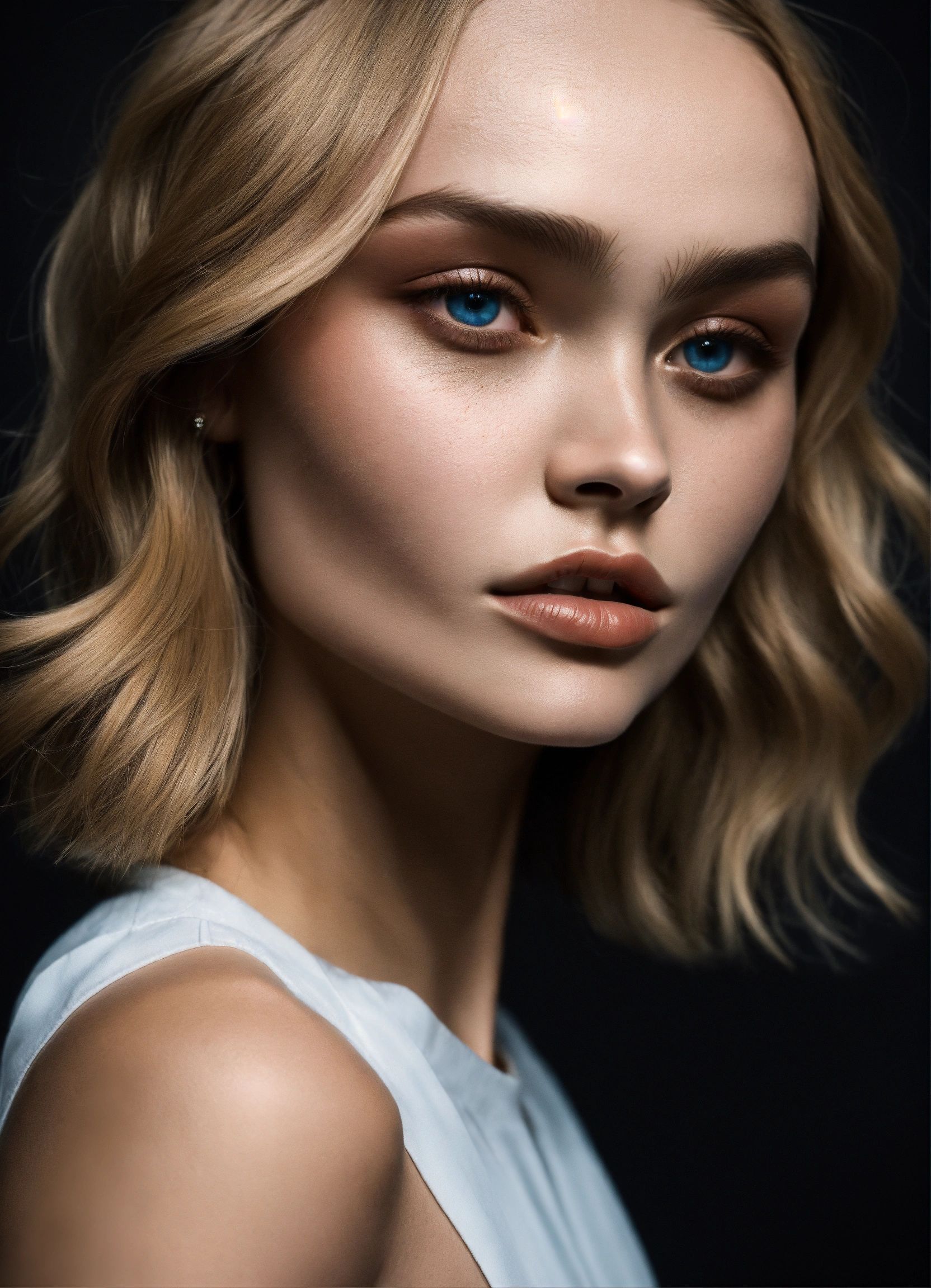 Lexica - Beautiful fashion models, blonde, lily rose depp style, blue ...
