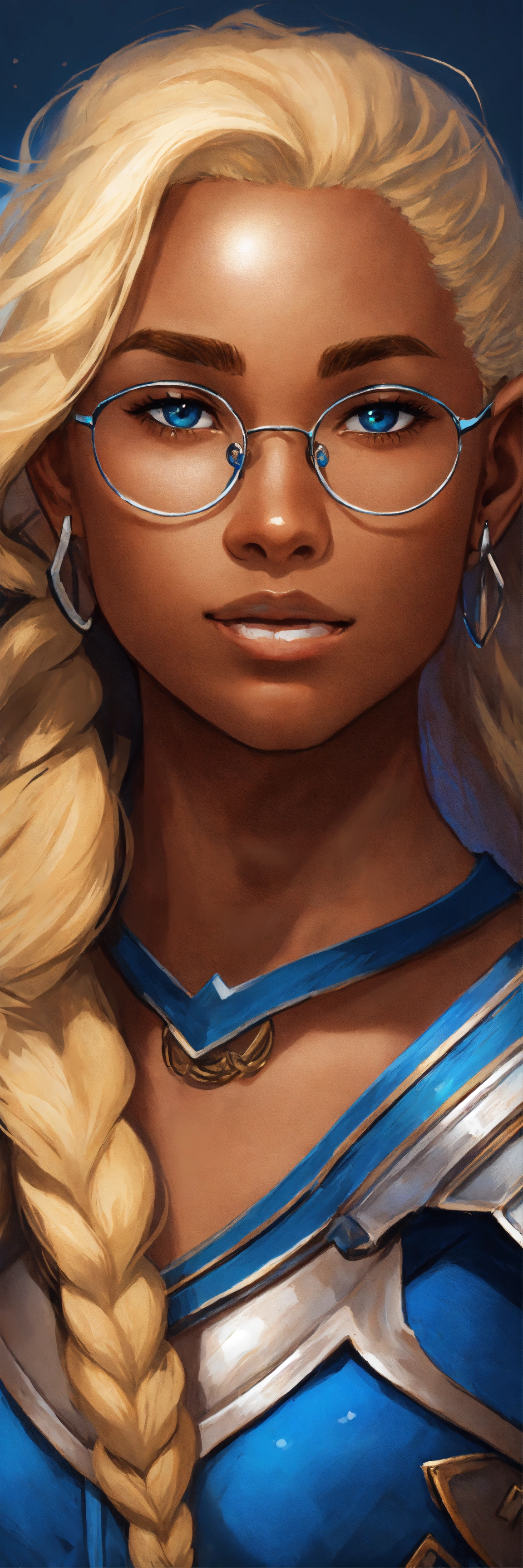 Lexica - A very brown skinned half elf woman, wearing glasses with deep ...