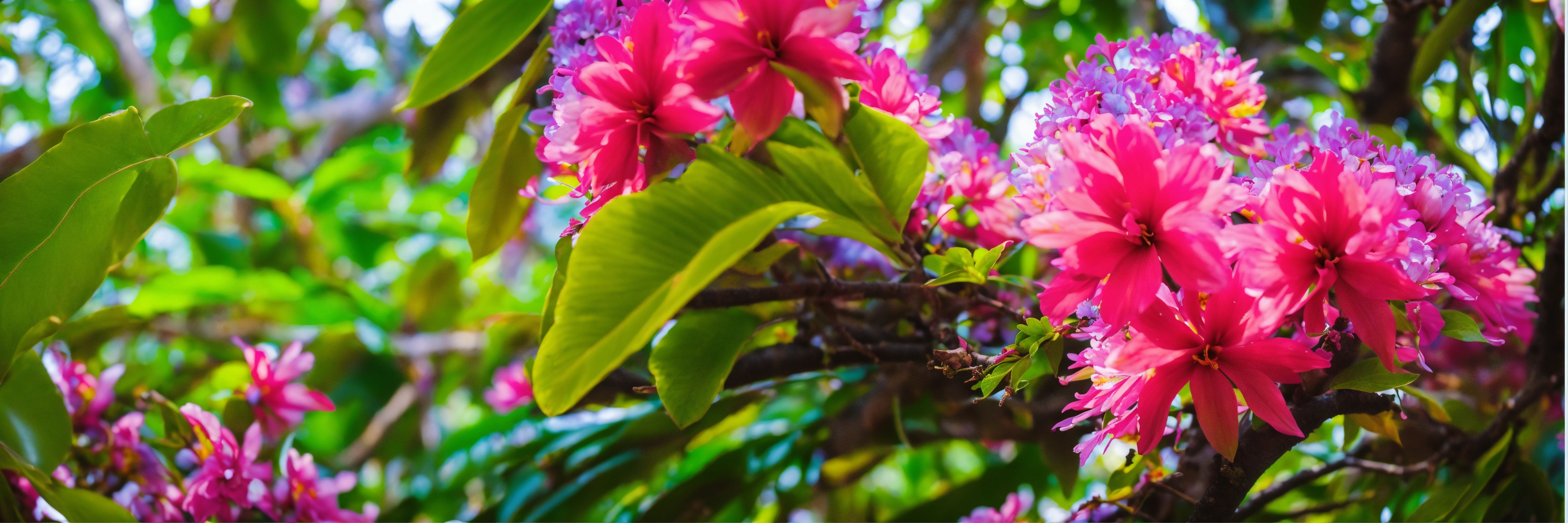 Lexica - Upclose view of a Luscious tree’s limbs blooming with tropical ...
