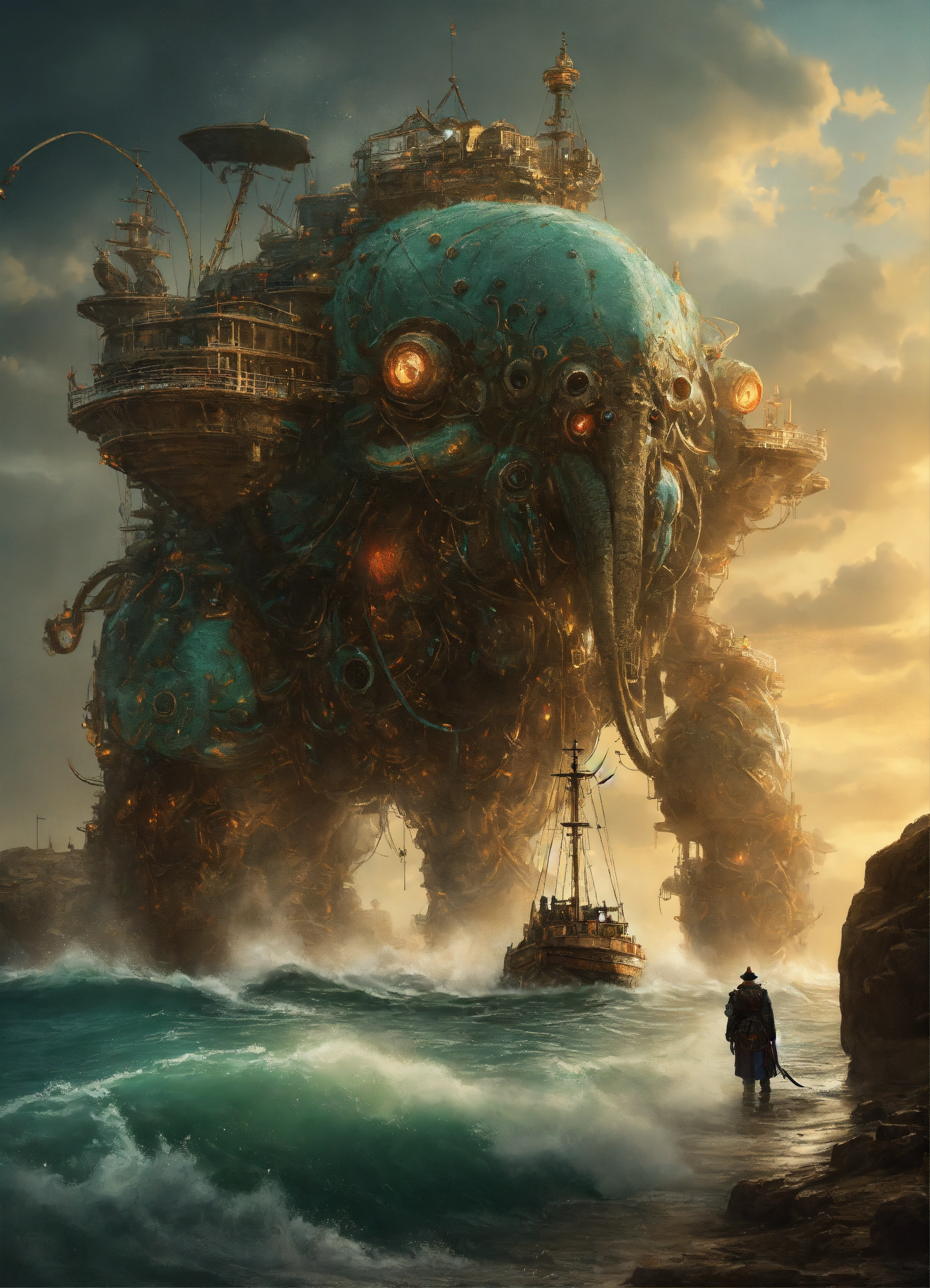 Lexica - An artwork of an enormous cyborg creature, in the style of ...