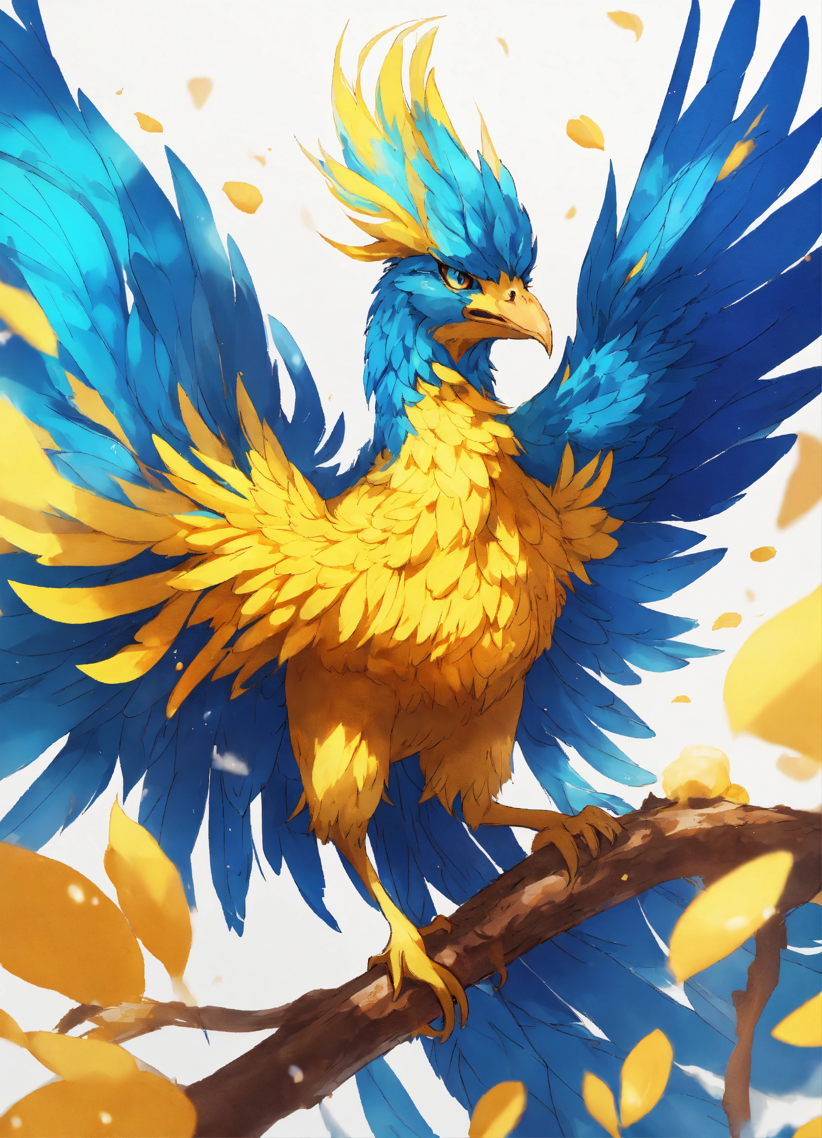 Lexica - A cute blue and yellow pheonix, 8k, anime, white background ...