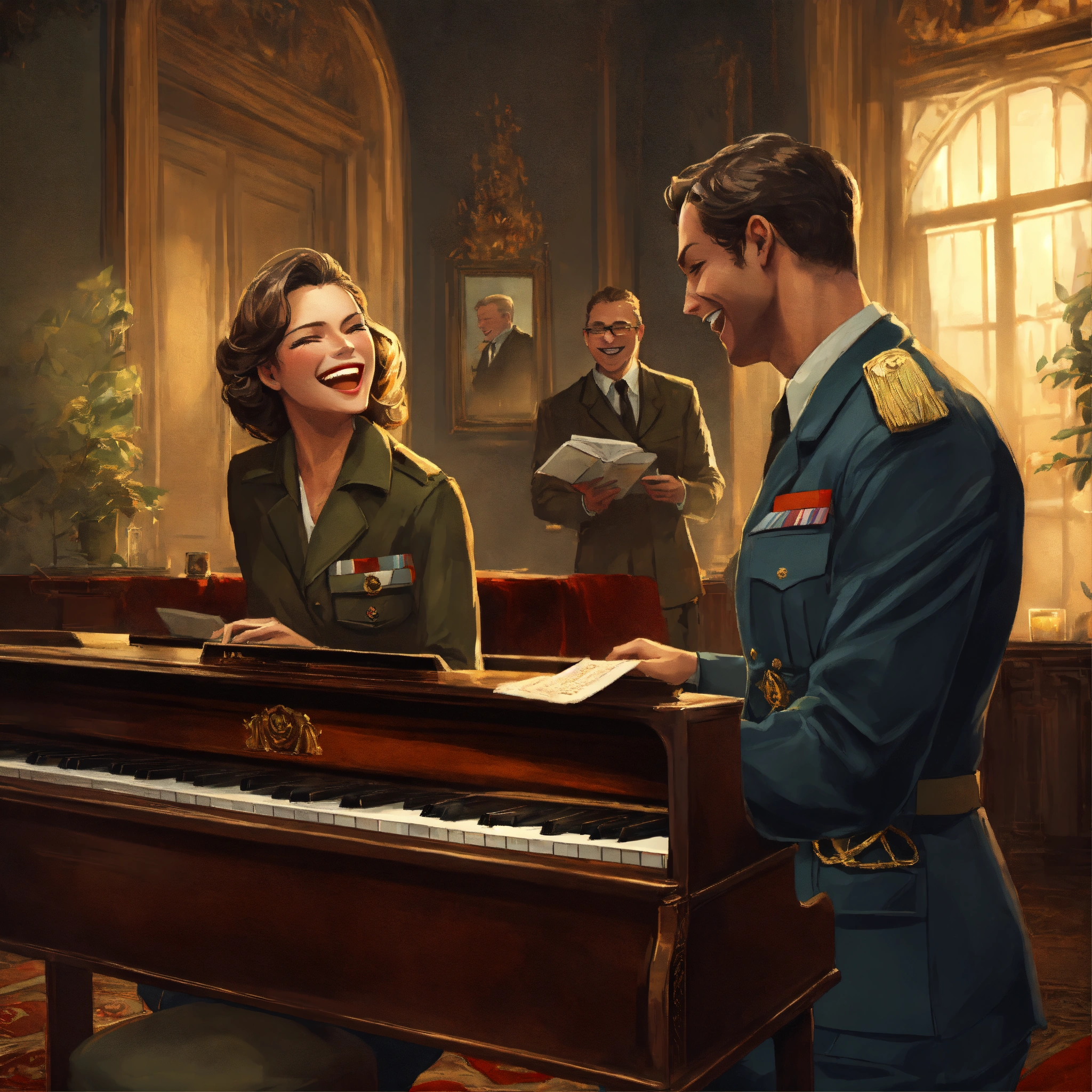 Lexica - Female and male kgb agents laughing and playing piano
