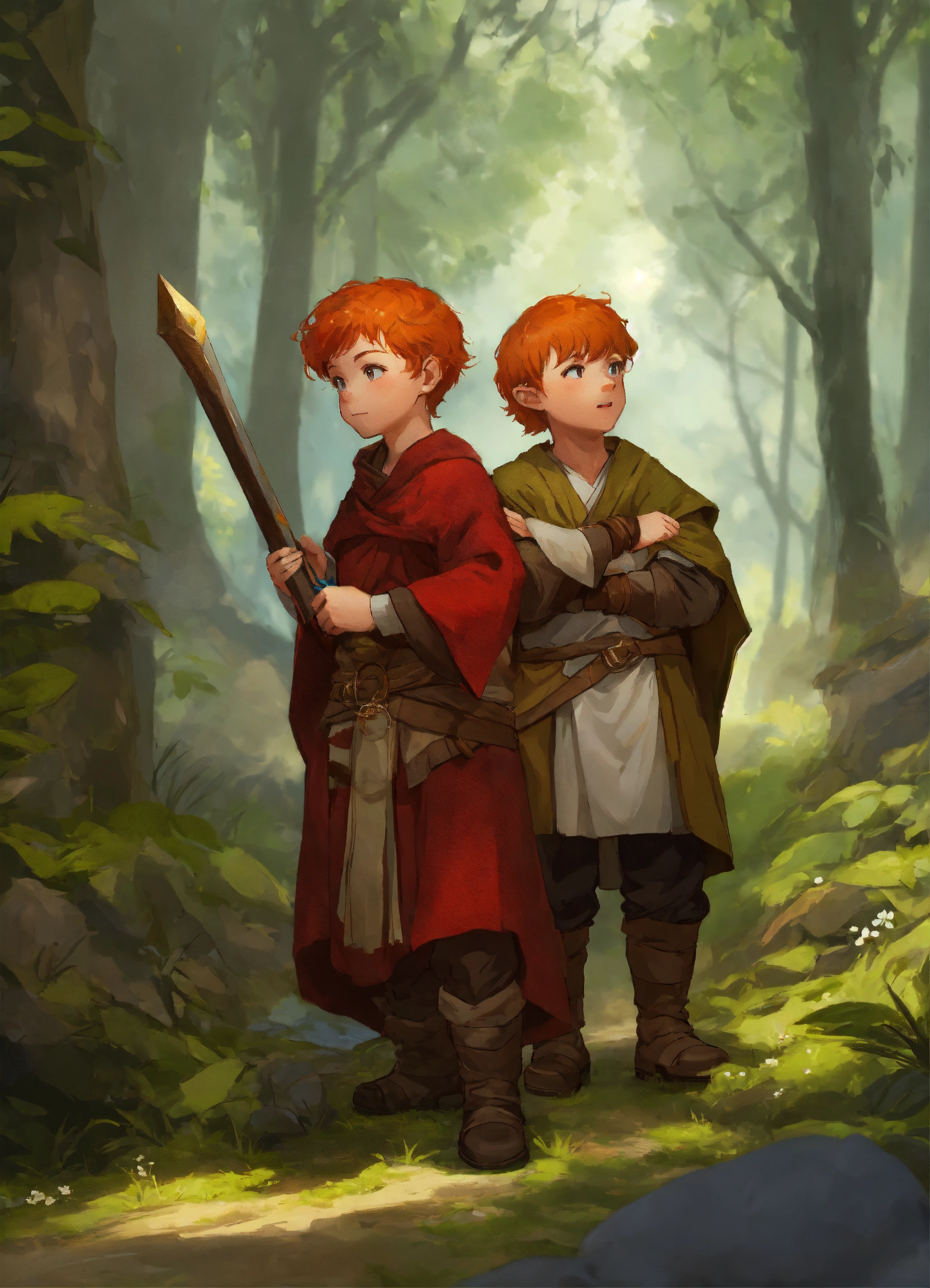 Lexica - Red headed halfling monk and cleric in monk robes in a forest