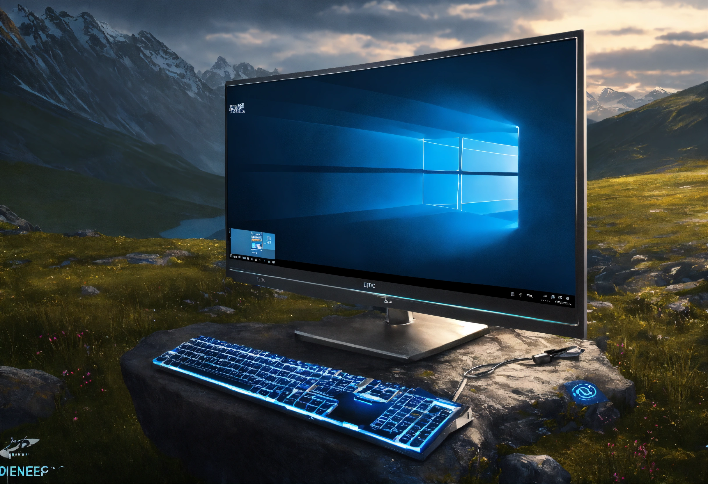 Lexica - Epic blue destop with silver loading screen, unreadebale ...