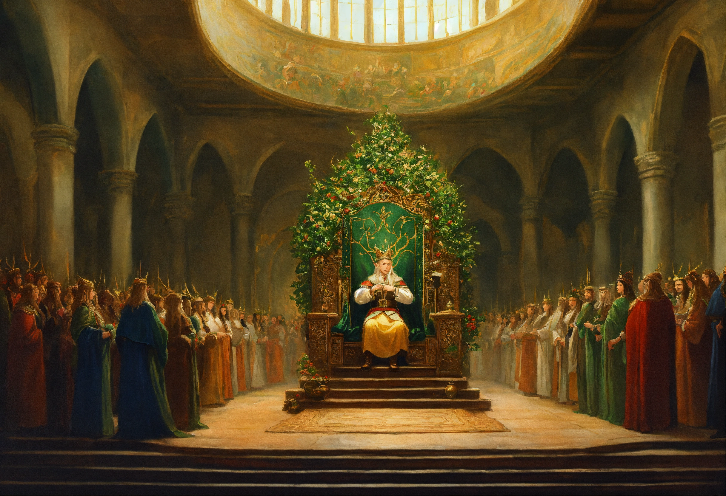 Lexica - Overview in a huge bucolic room, the king of the elves sits on ...