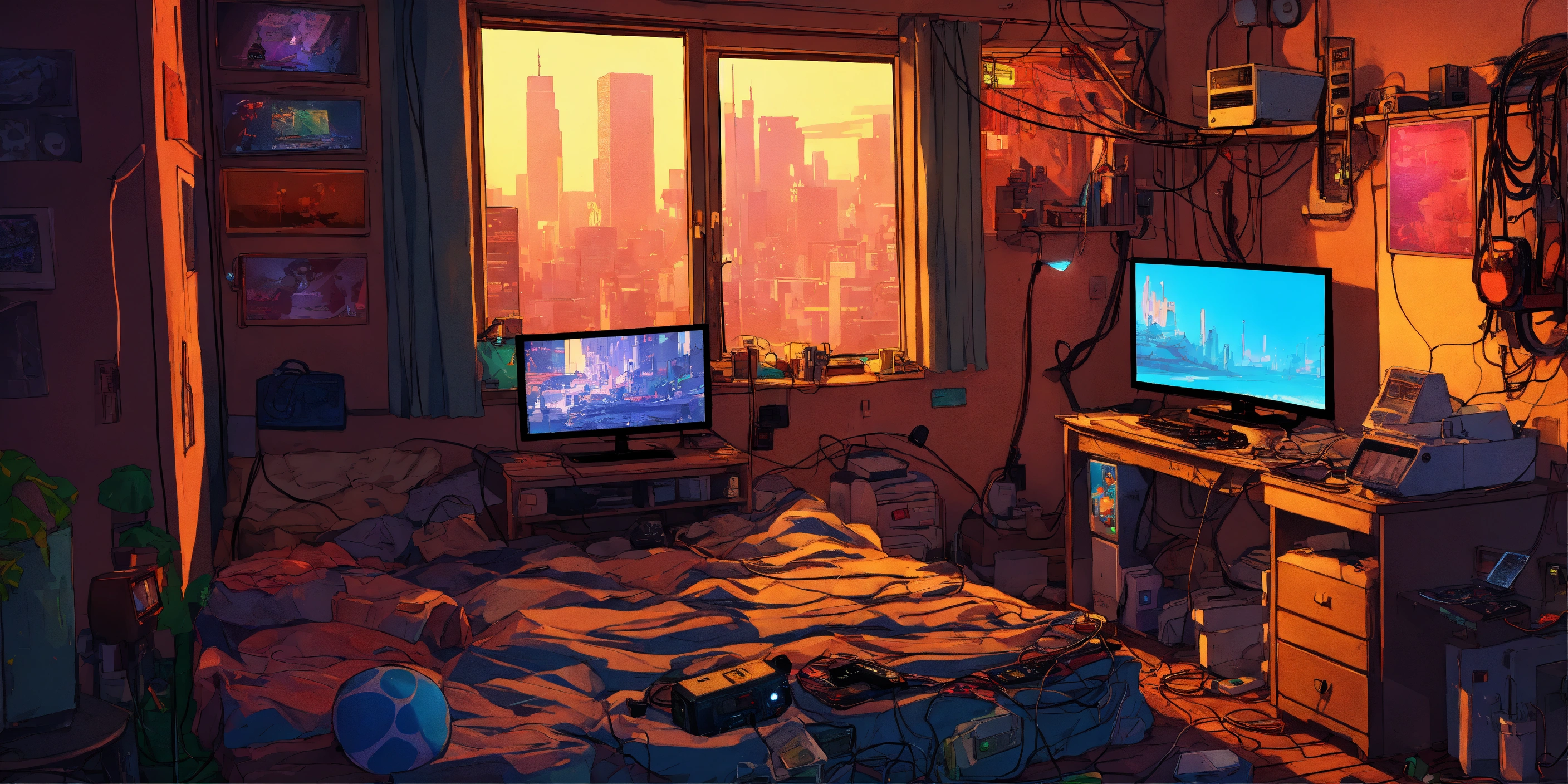 Lexica - A highly detailed illustration of a messy gamer's bedroom ...