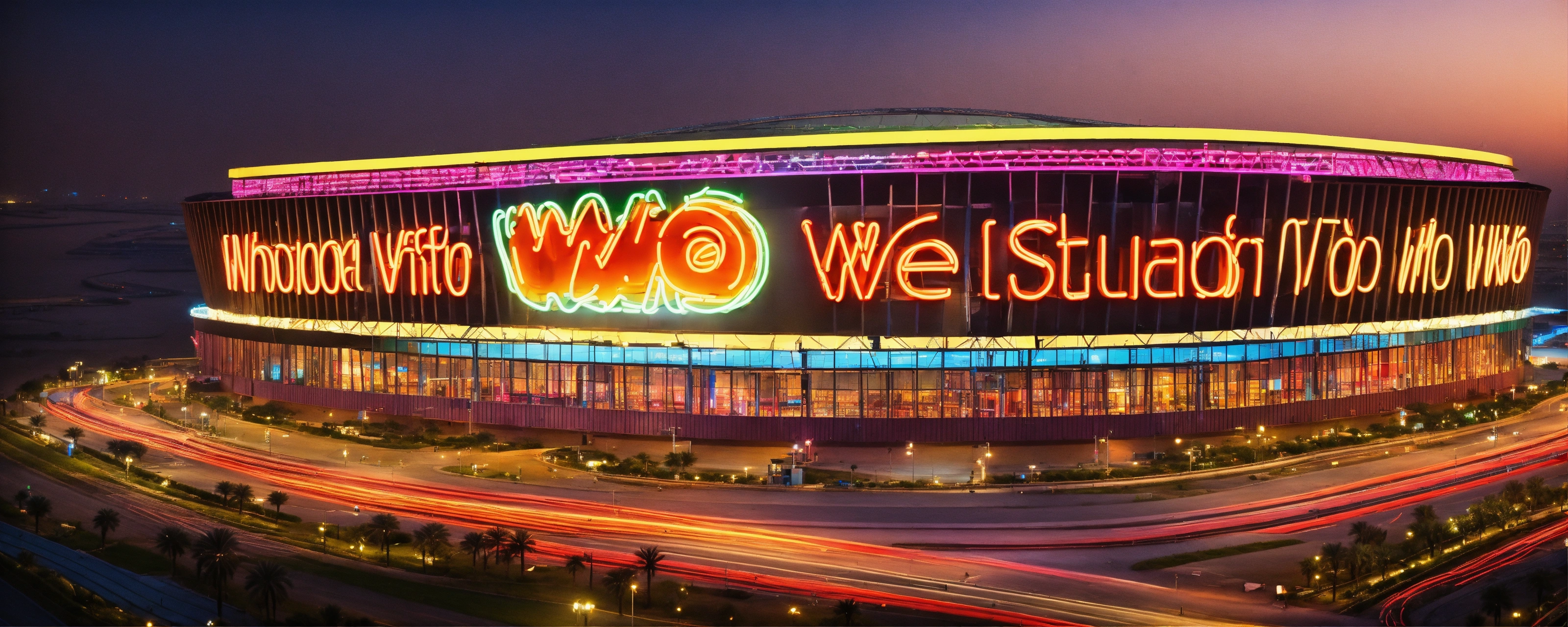 Lexica - Stadium name WOFO neon lights dubai city stadium name WOFO ...