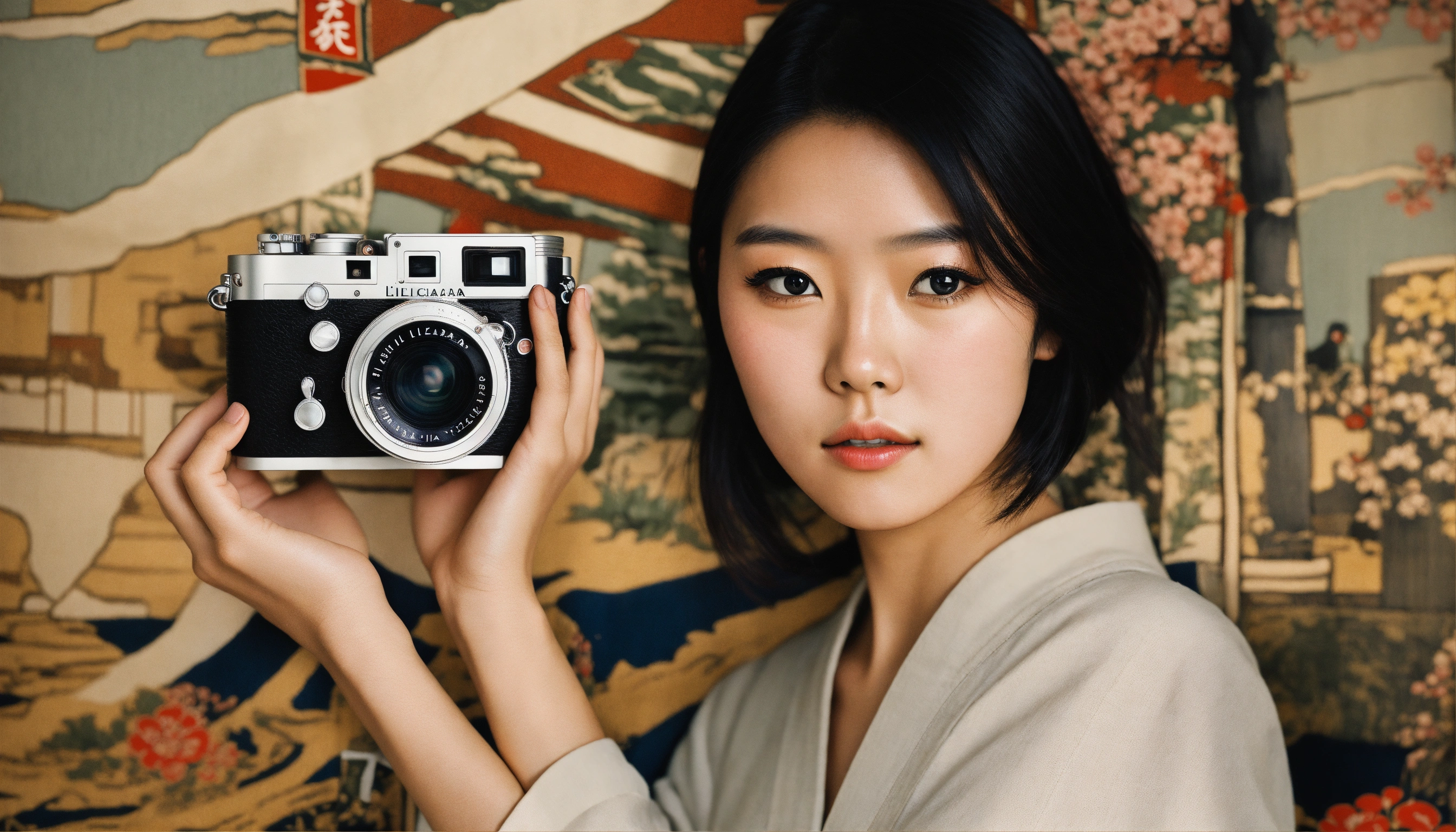 Lexica - A collage of a Leica camera with a Japanese beautiful girl ...
