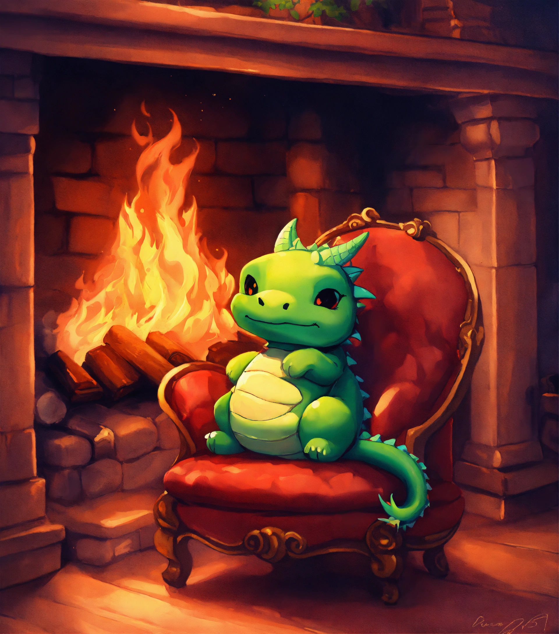 Lexica - Kawaii Little cute dragon sleeps curled up near the fireplace ...