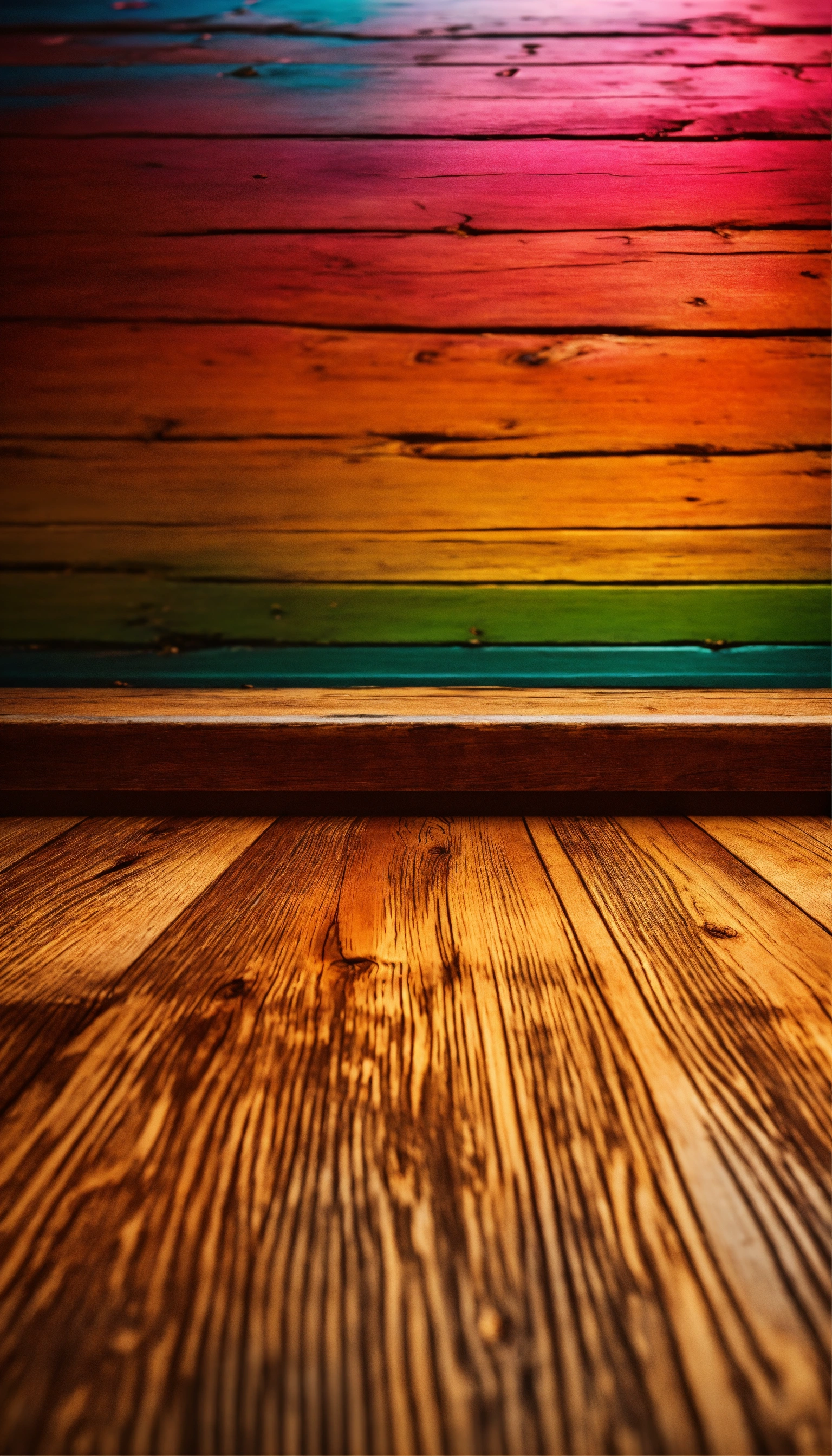 Lexica - Wooden table product background, vibrant, Colorful gradient ...
