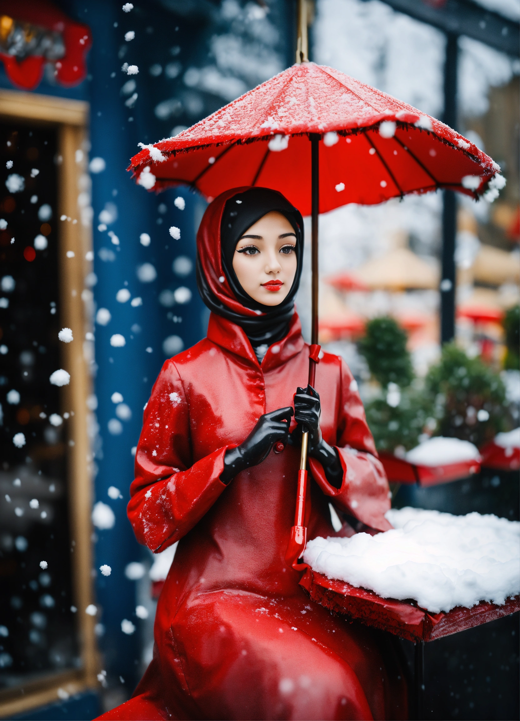 Lexica - Abstract hijab girl statue on a fluffy cloud holding a snowy ...