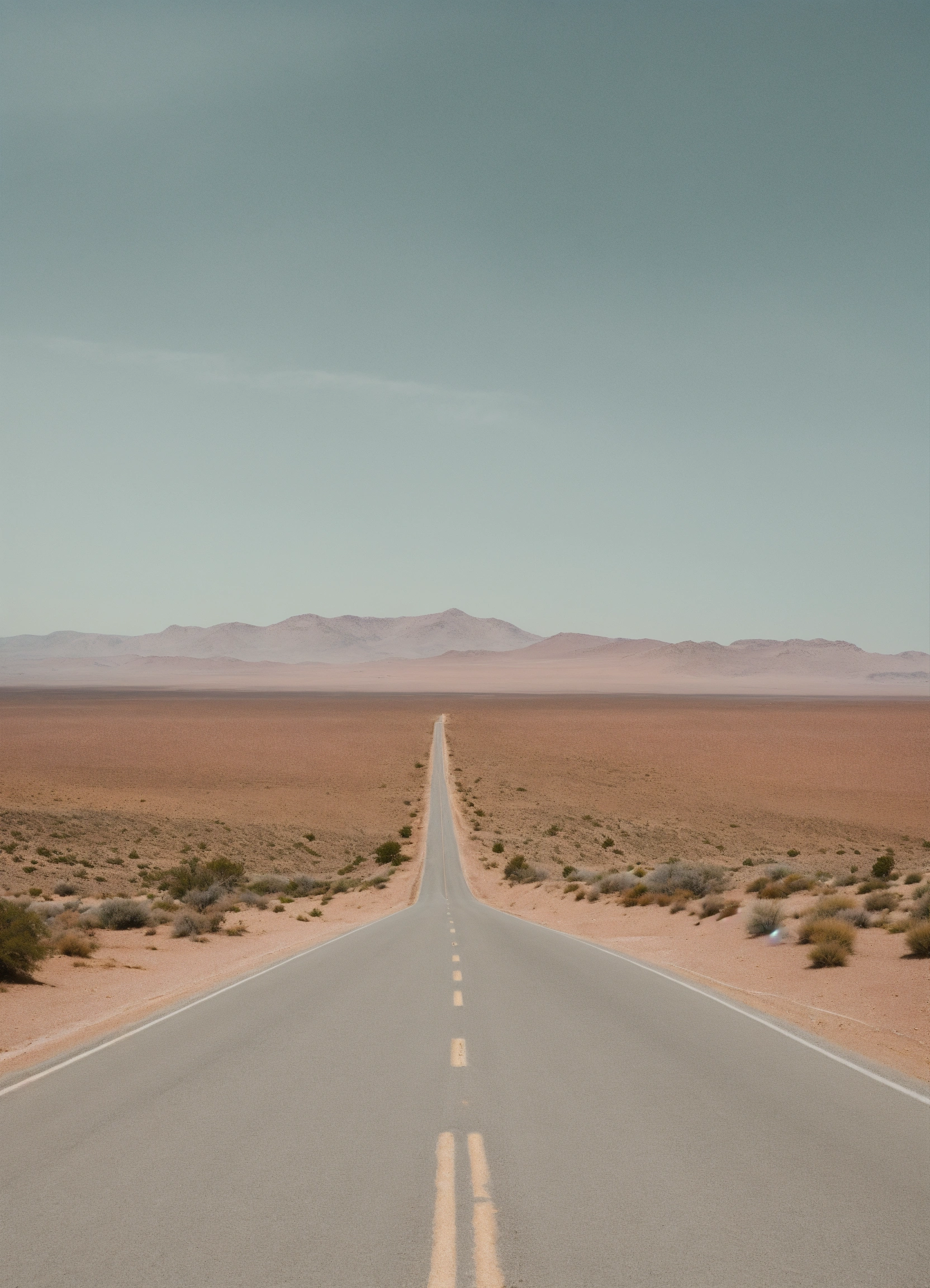 Lexica - A light grey road in a dessert, Wes Anderson Colour