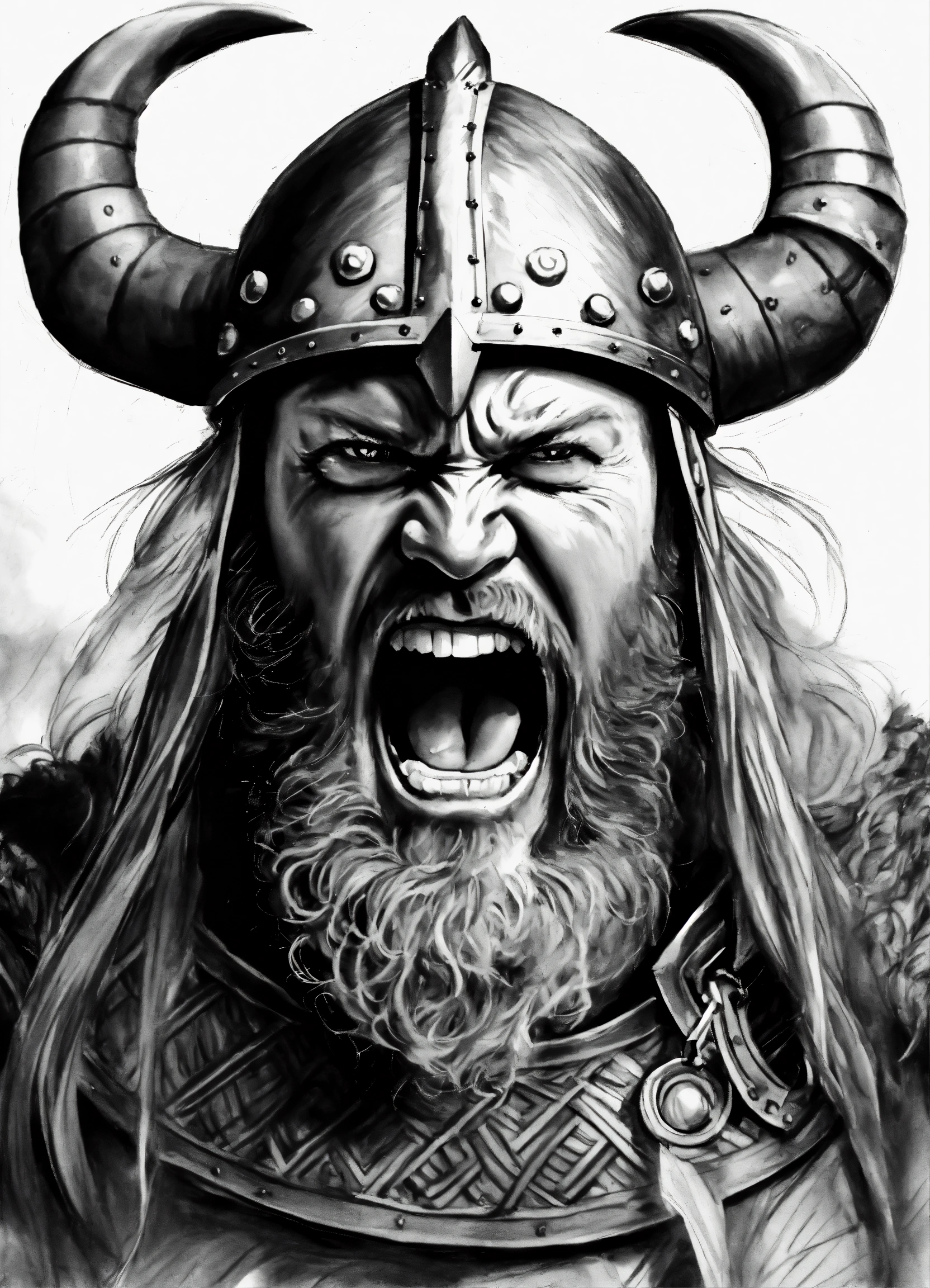Lexica - Sketch a realistic full viking screaming on white paper.