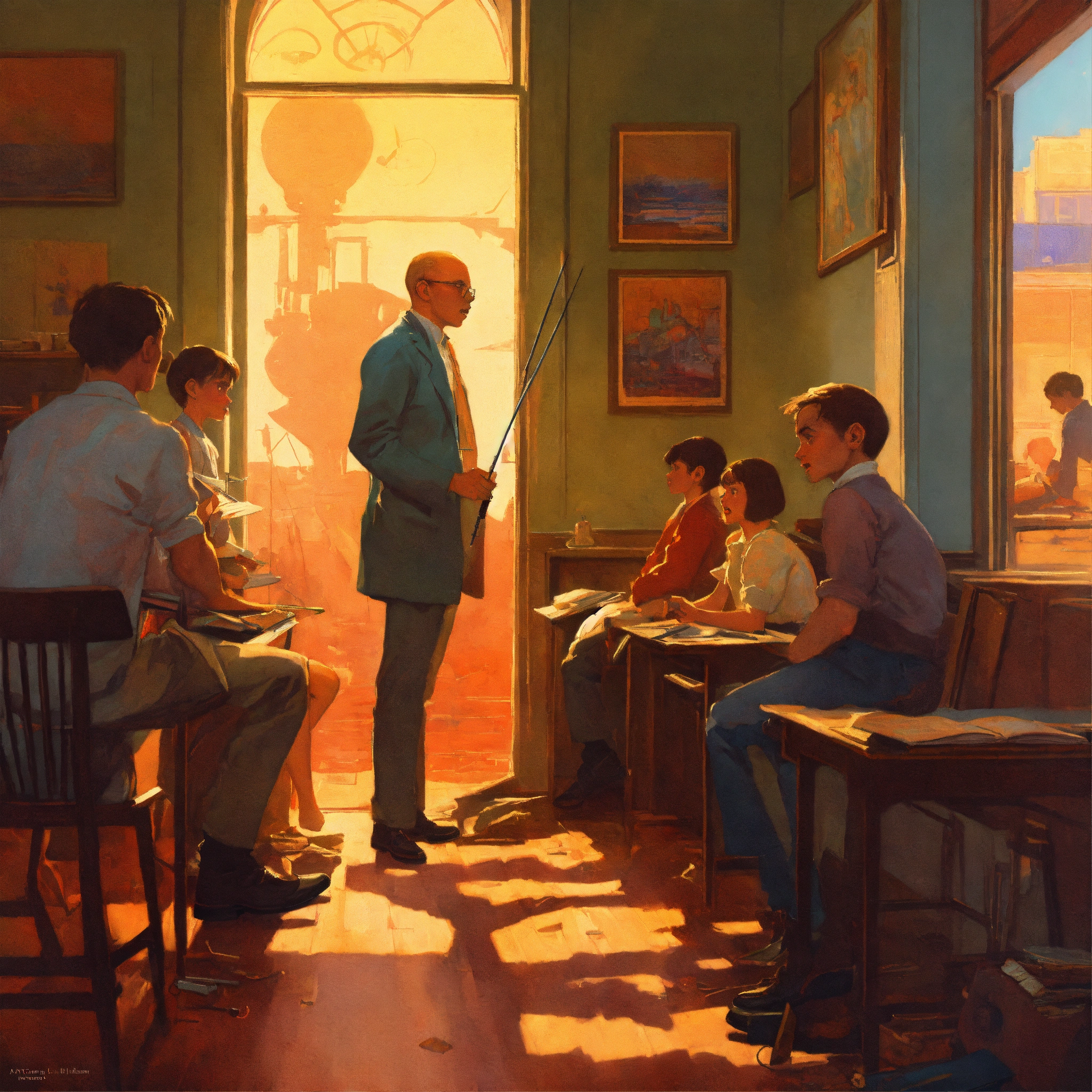 Lexica - English teacher with a pointer and rods, frightened children ...