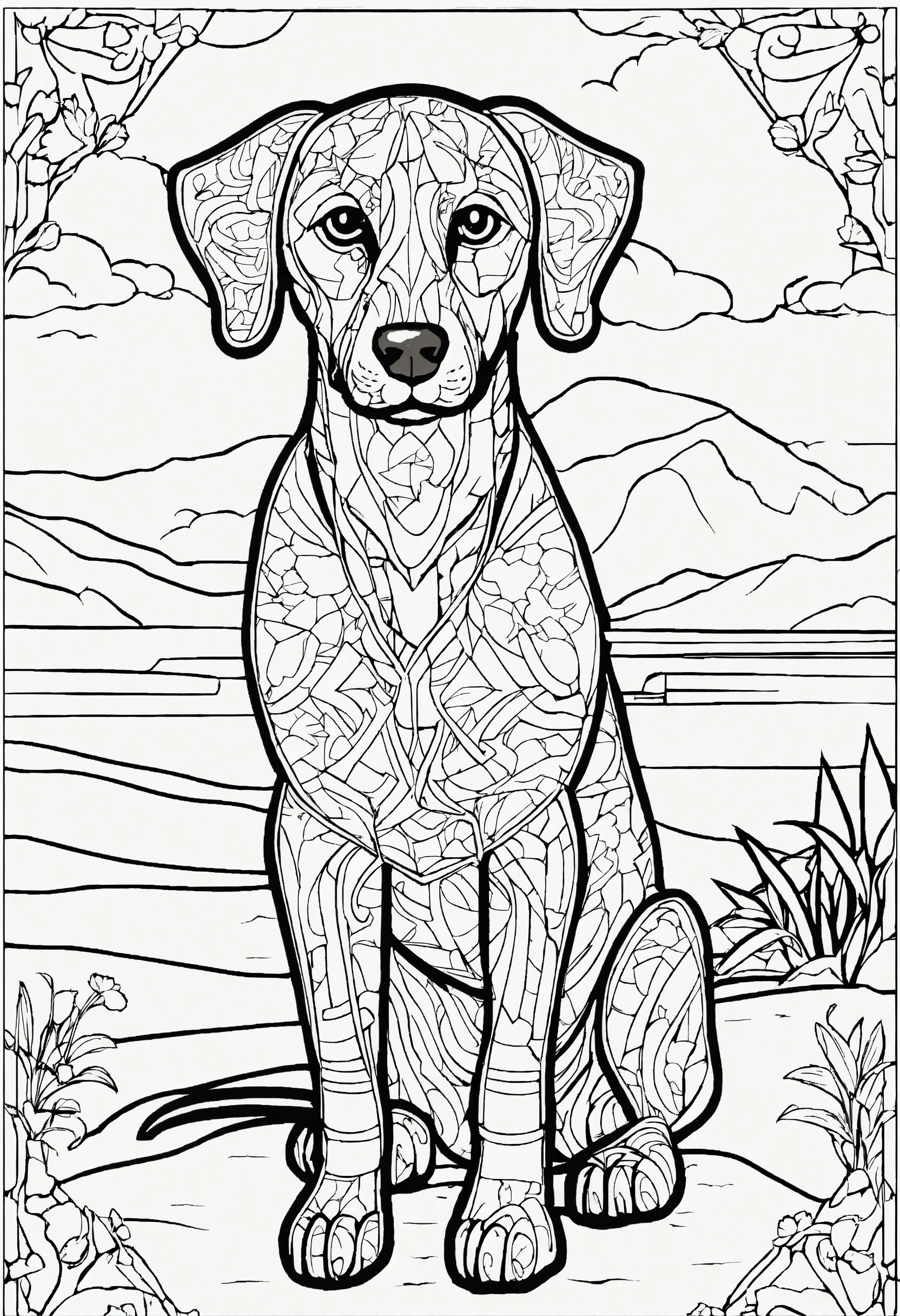 Lexica - Coloring page, black lines, only dog, full body, for kids