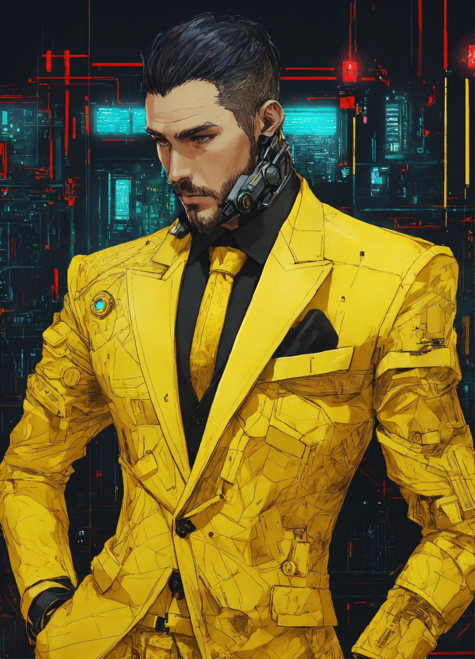 Lexica - Cyberpunk executive with dull yellow cybernetic parts. Mostly ...