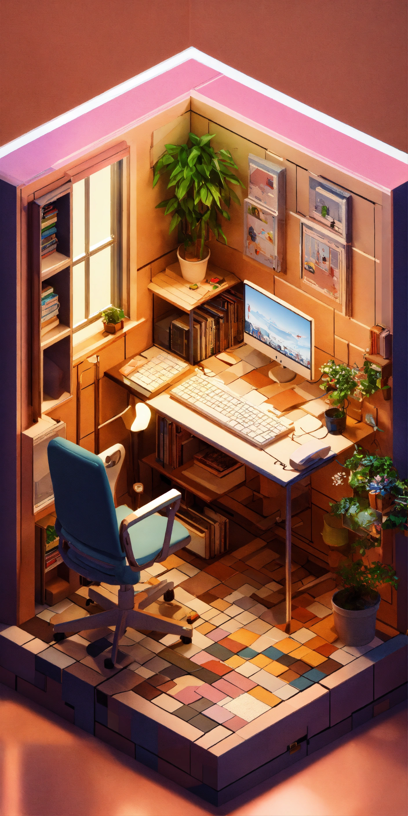 Lexica - Cube cutout of an isometric programmer bedroom with a gaming ...