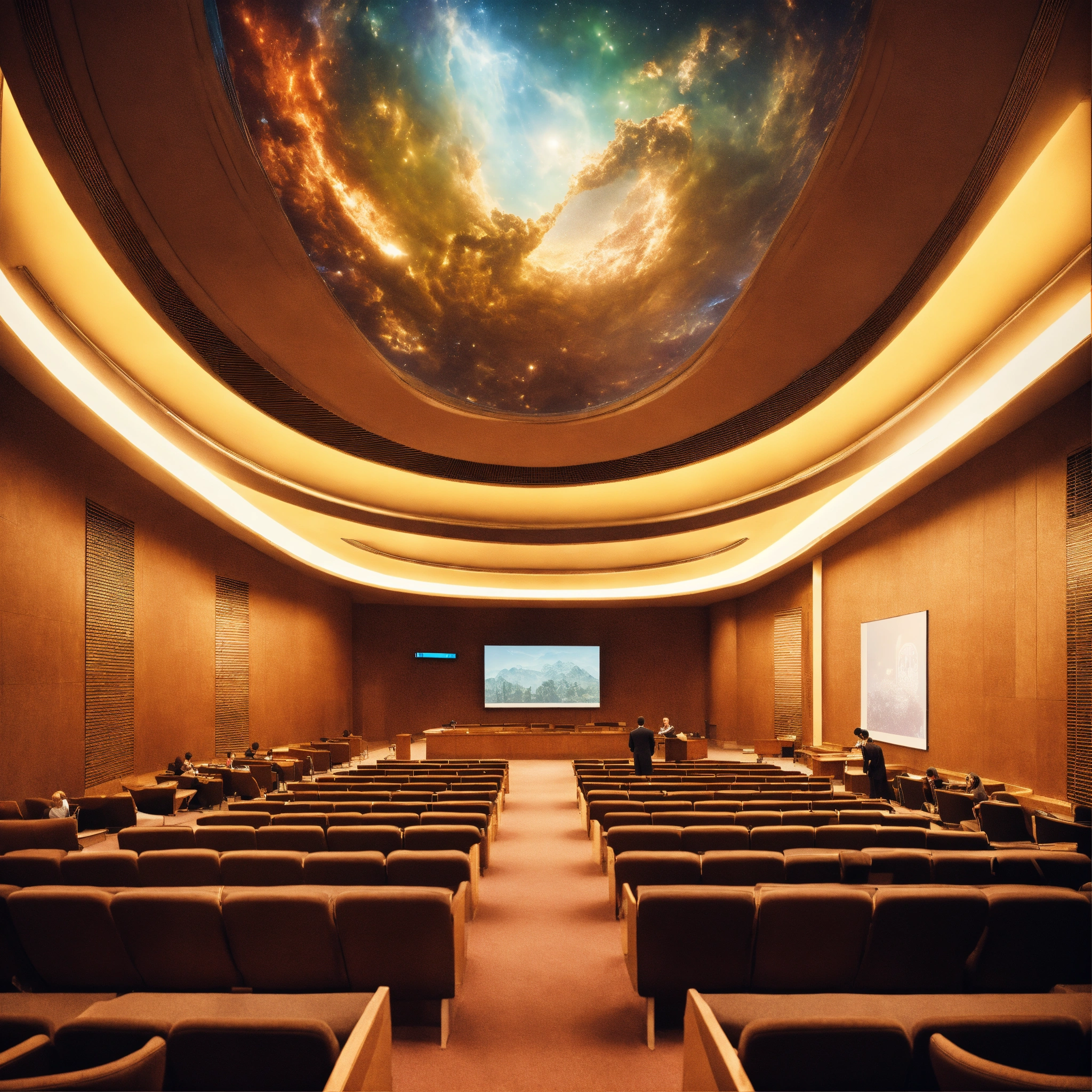 Lexica - Futuristic lecture hall with some young noblemen taking part ...