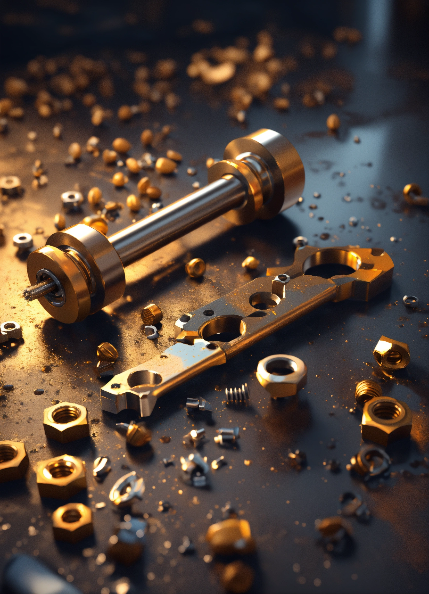 Lexica - Hand tools wrench etc floating 3d render, oil falling from the ...