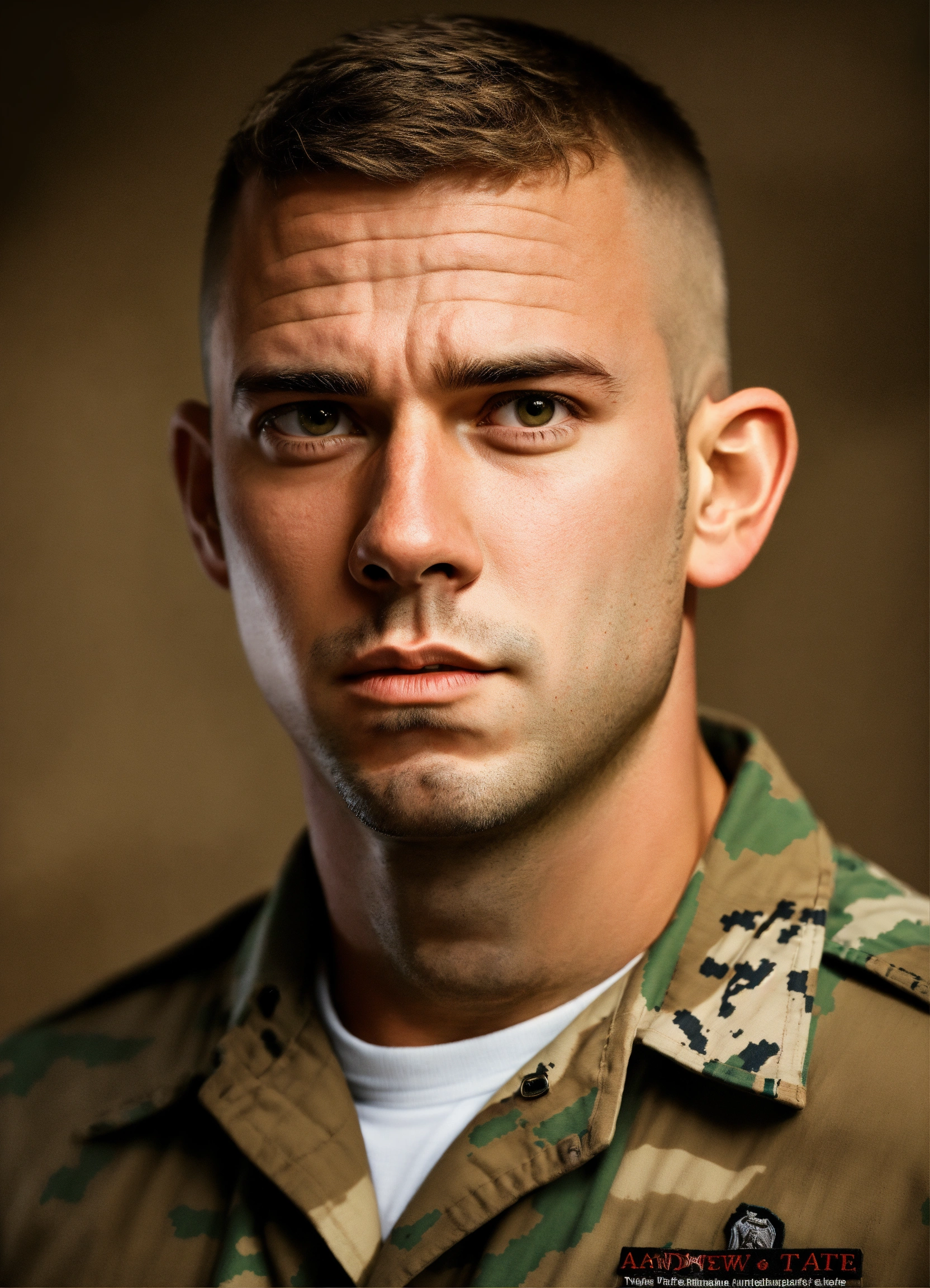 Lexica - Scared man, US Marine, FRONT VIEW, casual clothes, arms ...