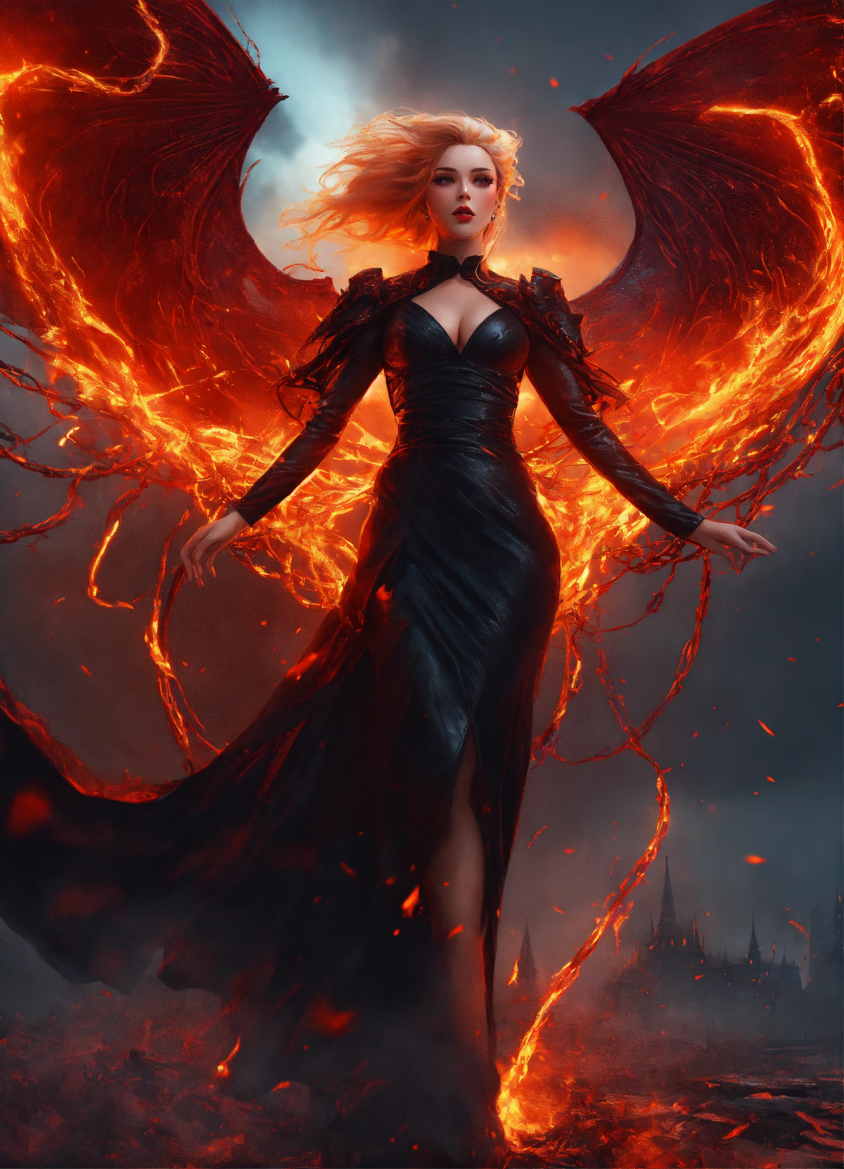 Lexica - Full body evil futuristic vampire woman entangled in a red ...