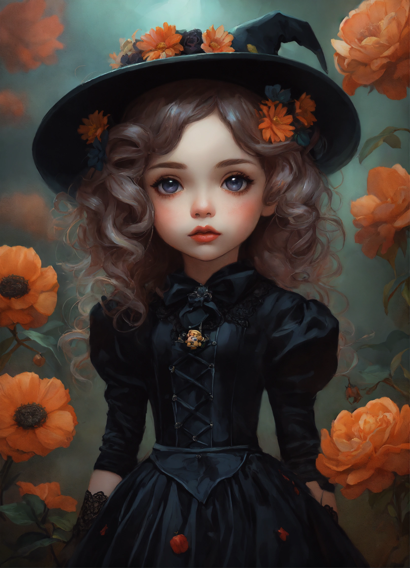 Lexica - Portrait of a cute gothic chibi girl kewpie witch clothes ...