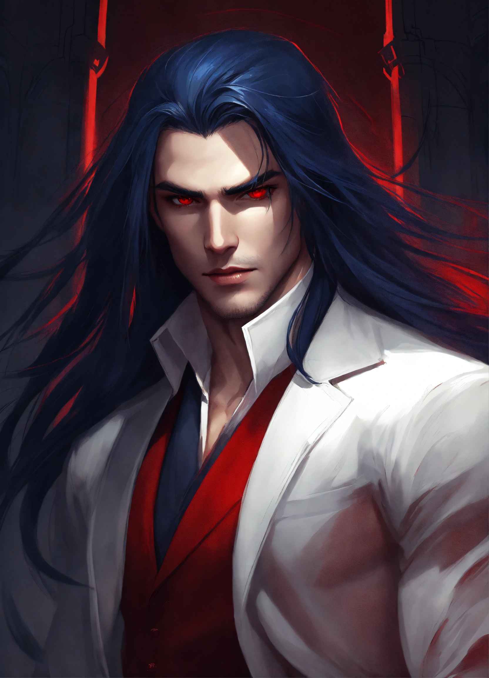 Lexica - Handsome man, long dark blue hair, red eyes, vampire , fierce ...