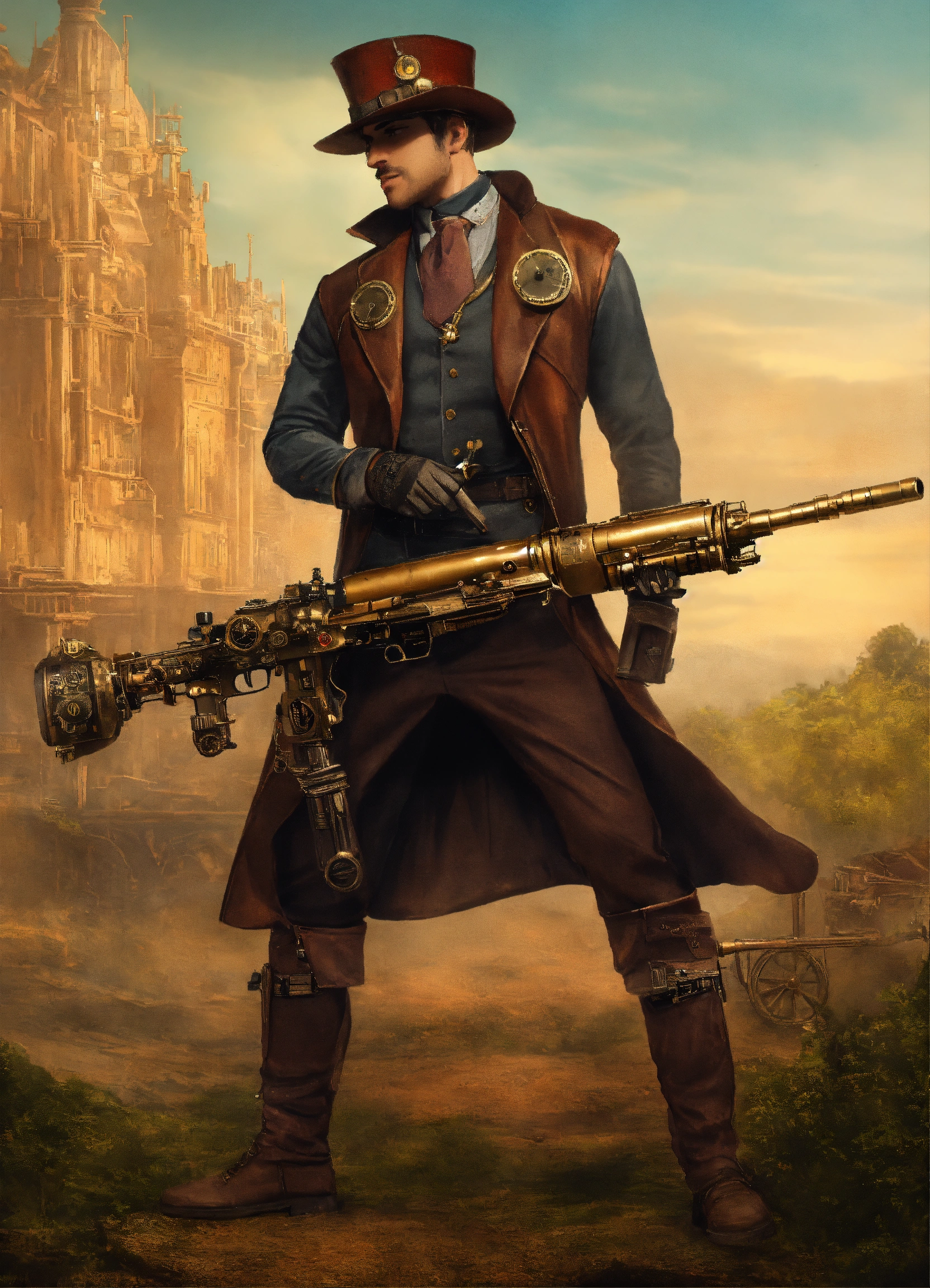 Lexica - Full side view of a steampunk rifle