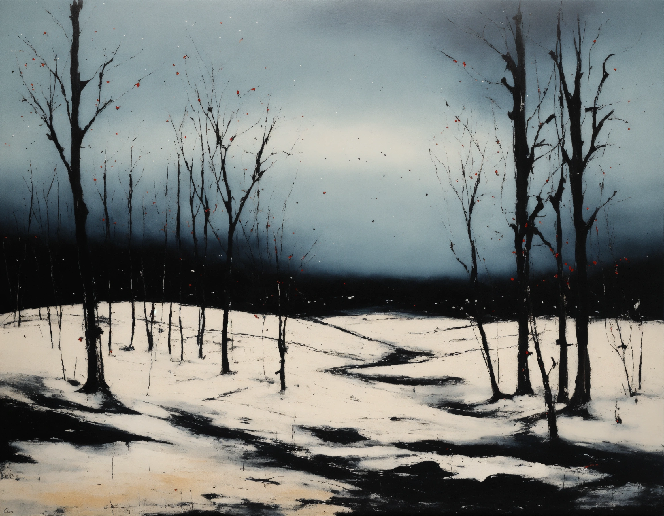 Lexica - Pollock surrealism, landscape, winter, vintage, acrylic ...