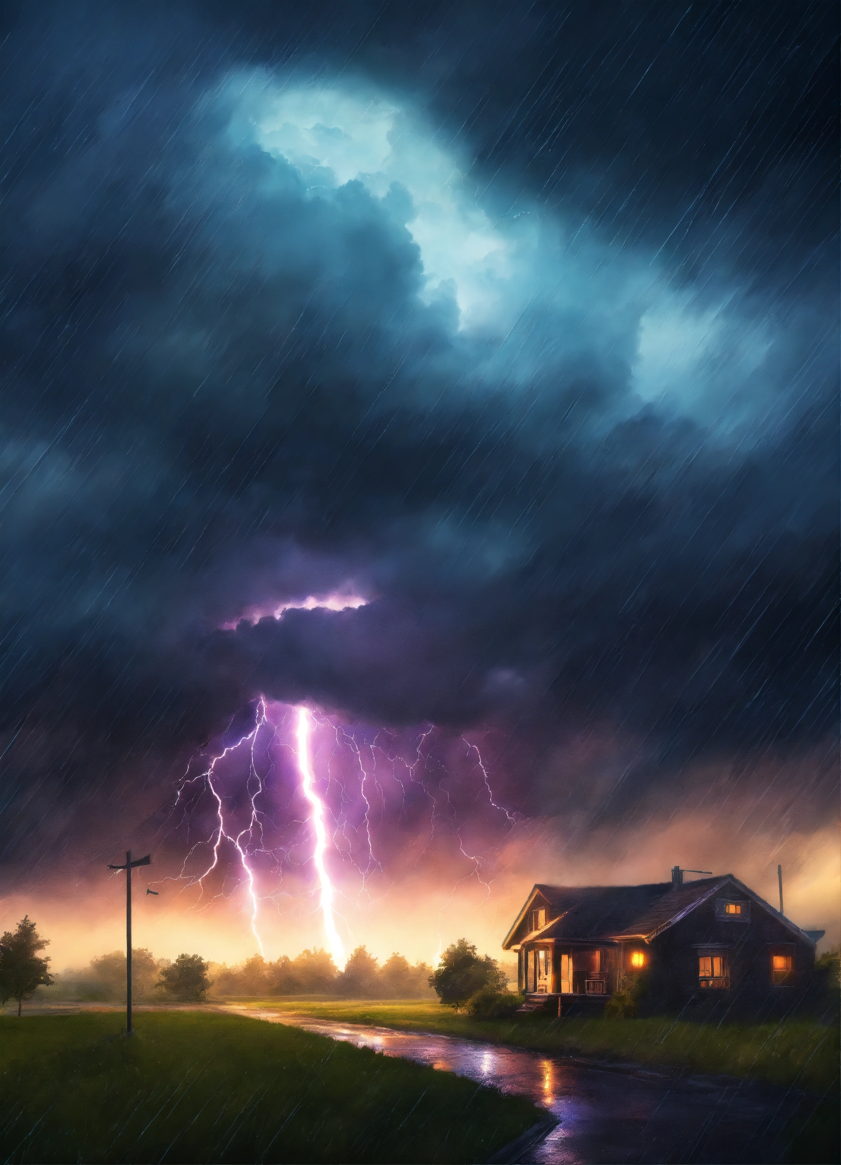 Lexica - Magical glowing rain, thunderstorm, stormy, monster in the ...