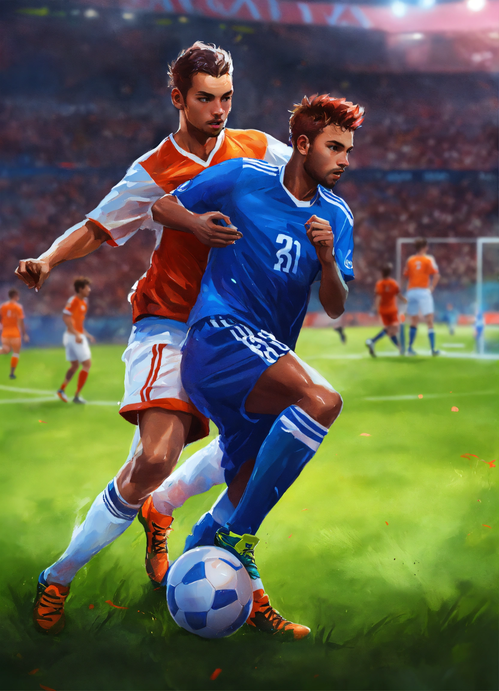 Lexica - Two soccer player playing soccer digital art, realistic ...