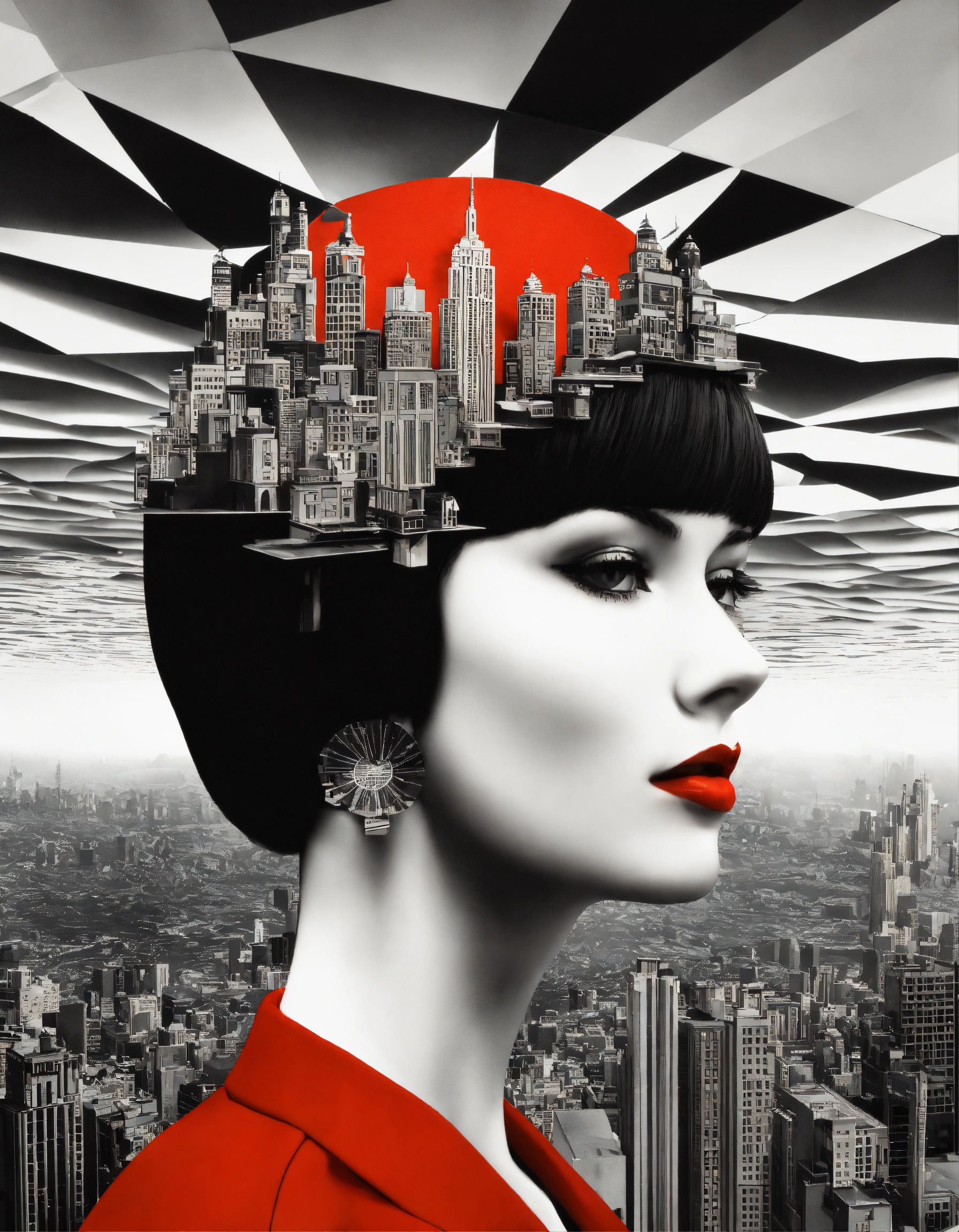 Lexica - Black and white and primary colors, 3d surreal cityscape ...
